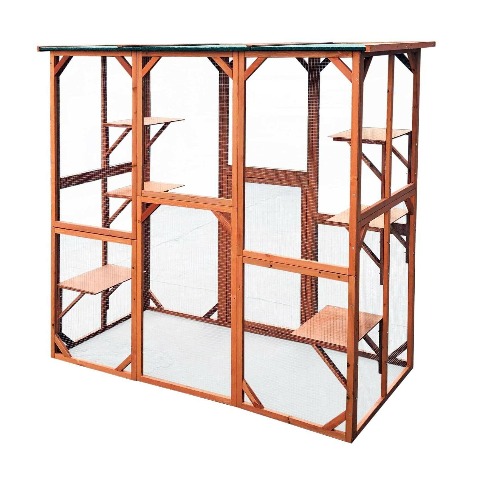 Enclos extérieur parc pour chat bois résistant 180x88x169cm 6 zones de ...