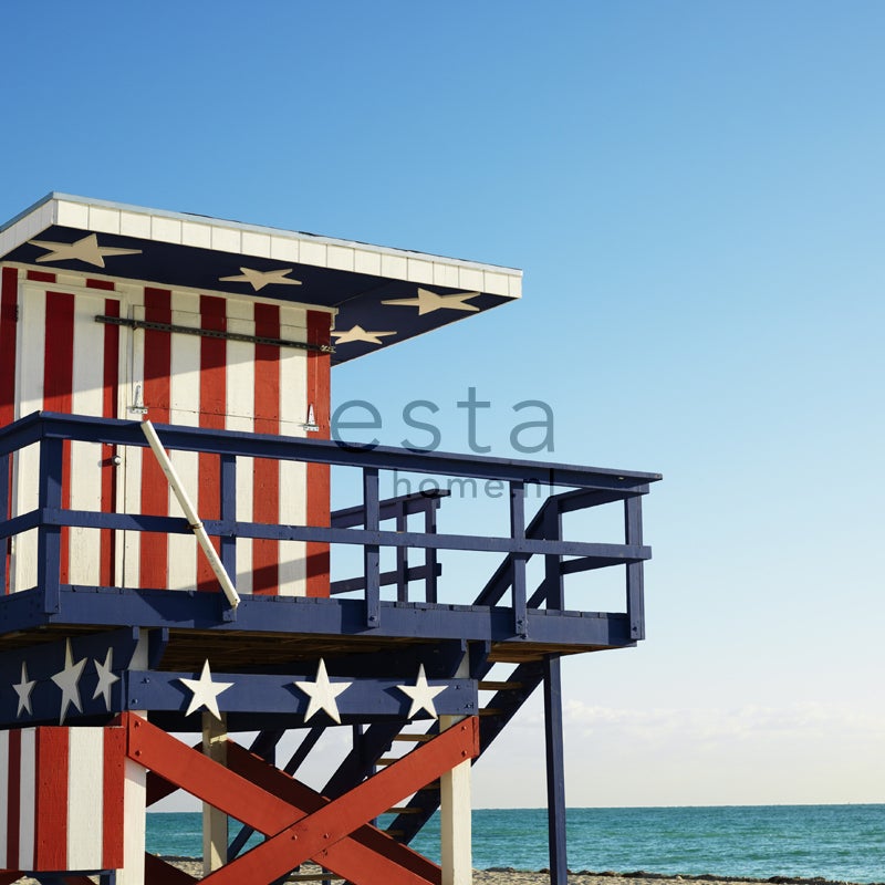 Fotomural casa de playa rojo, blanco y azul - 250 x 279 cm - ESTAhome ...