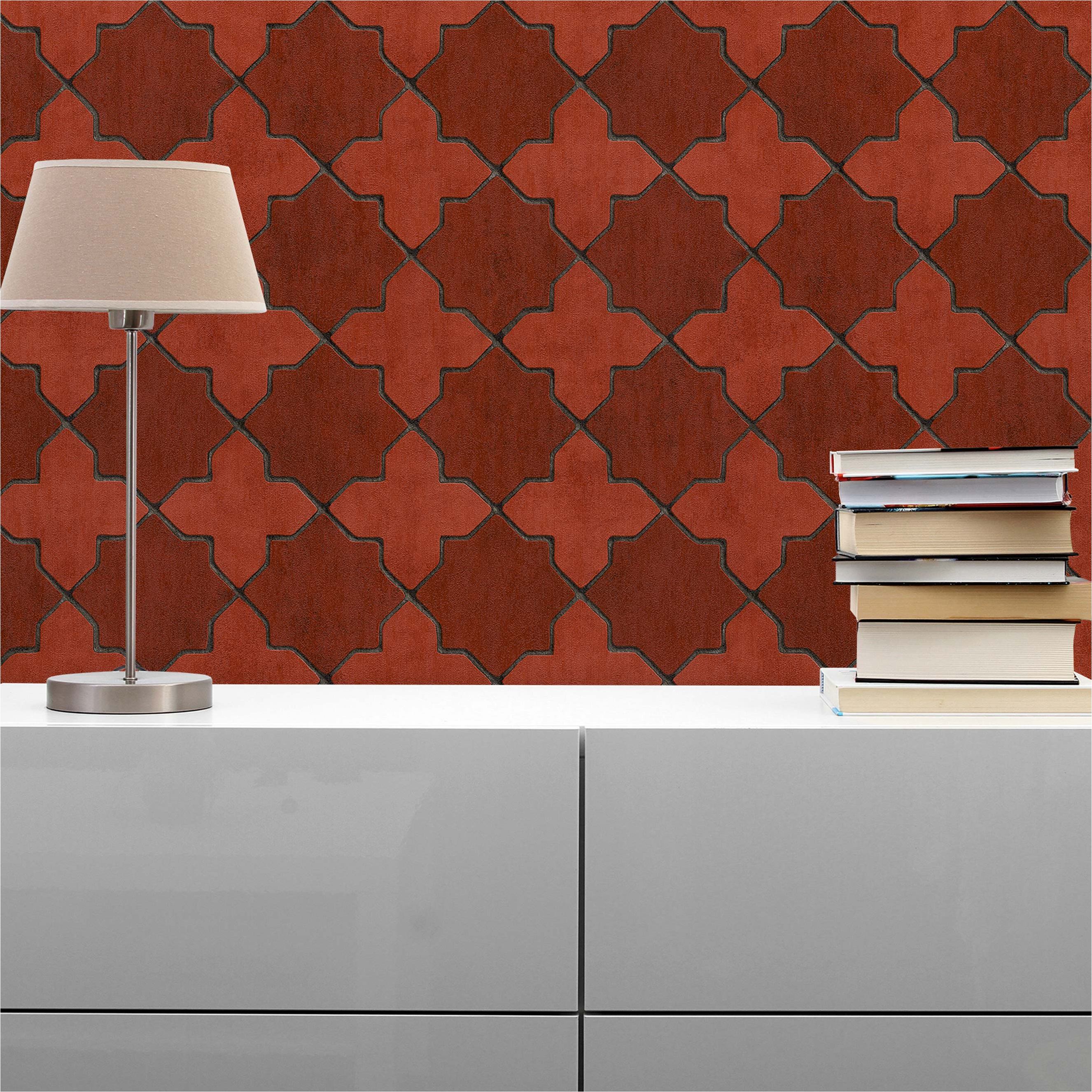 Carta da parati a piastrelle Azzura M1-No.412 Rosso Grigio Geometrico ...