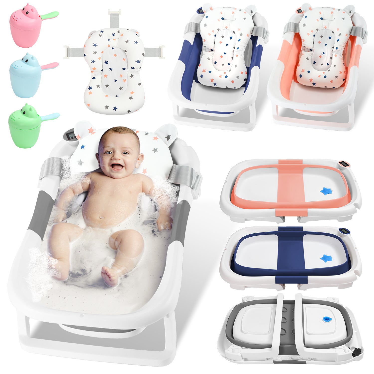 Baignoire Pliable pour Bébé 0-36 Mois avec Hamac de Bain et thermomètre ...