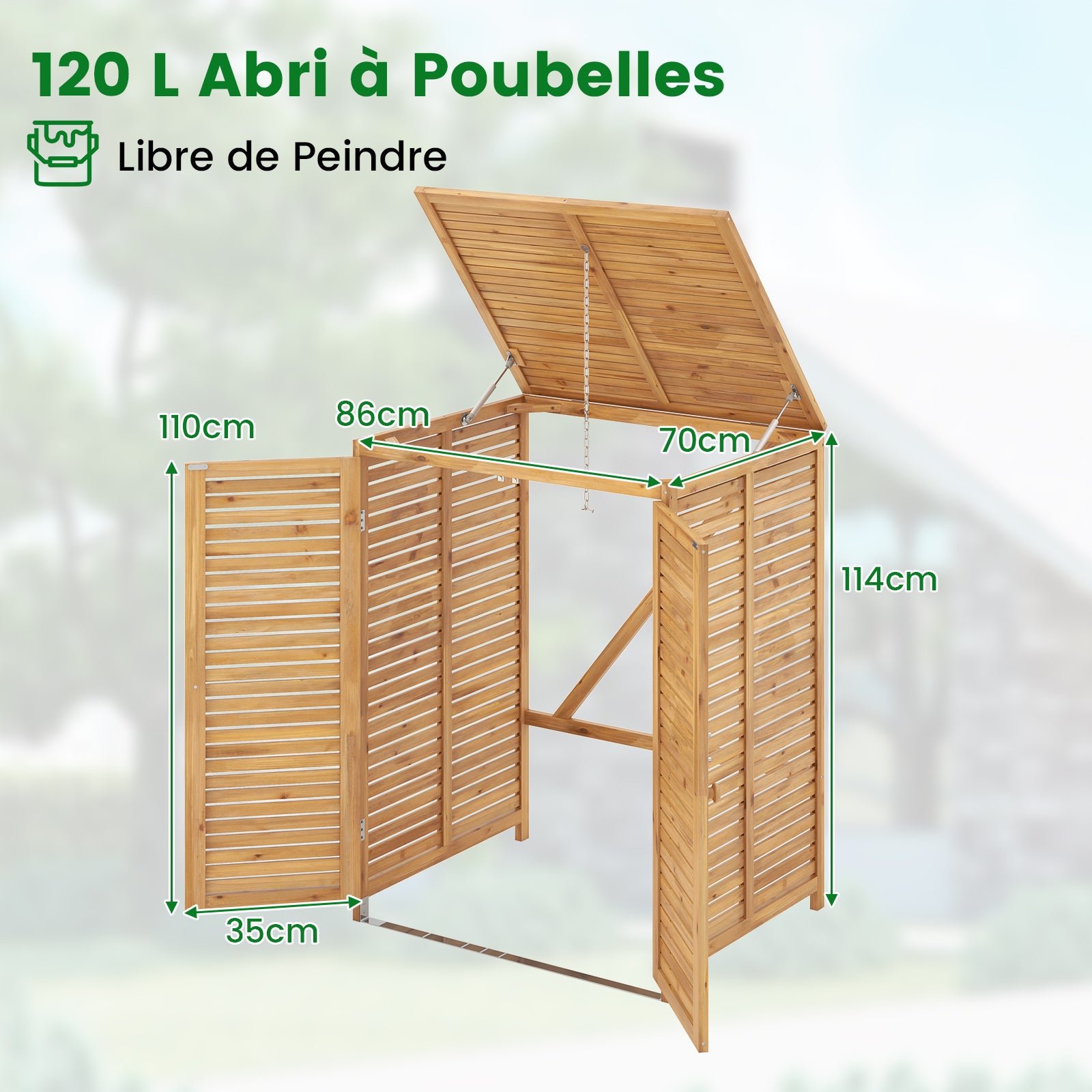 Abri à Poubelle en Bois de Sapin 120 L, Abri pour Outils d'Extérieur ...