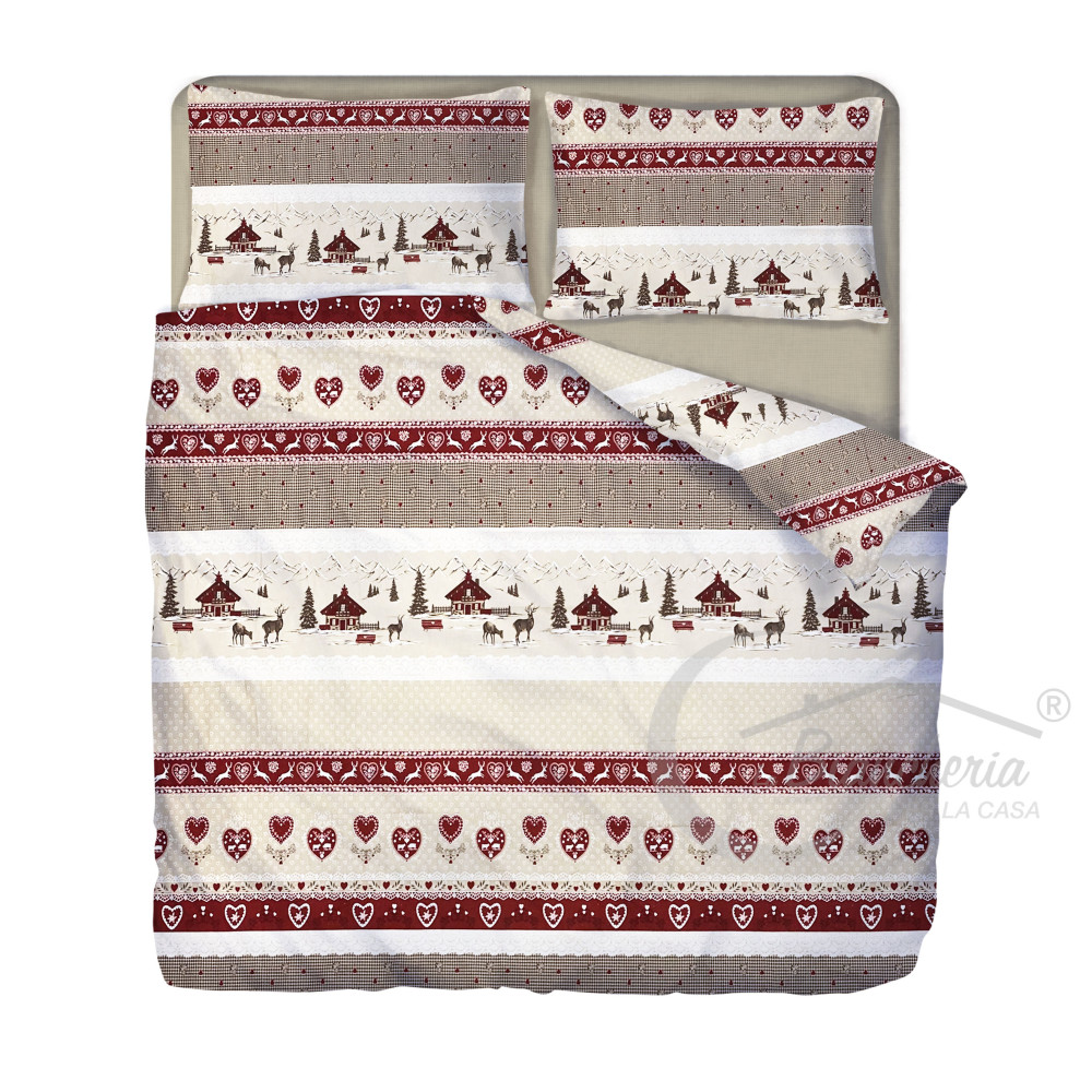 HOUSSE DE COUETTE TYROLIENNE dis. MONTAGNE VALBADIA RED Cm. 155X200 ...