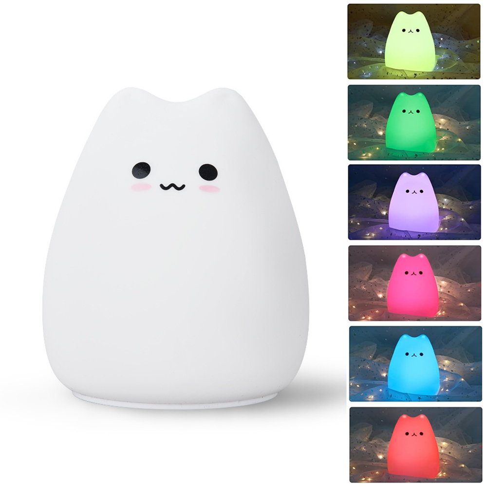 Veilleuse enfants/bébé, chat kawaii 7 couleurs, veilleuse LED rechargeable, lampe de chevet en ...