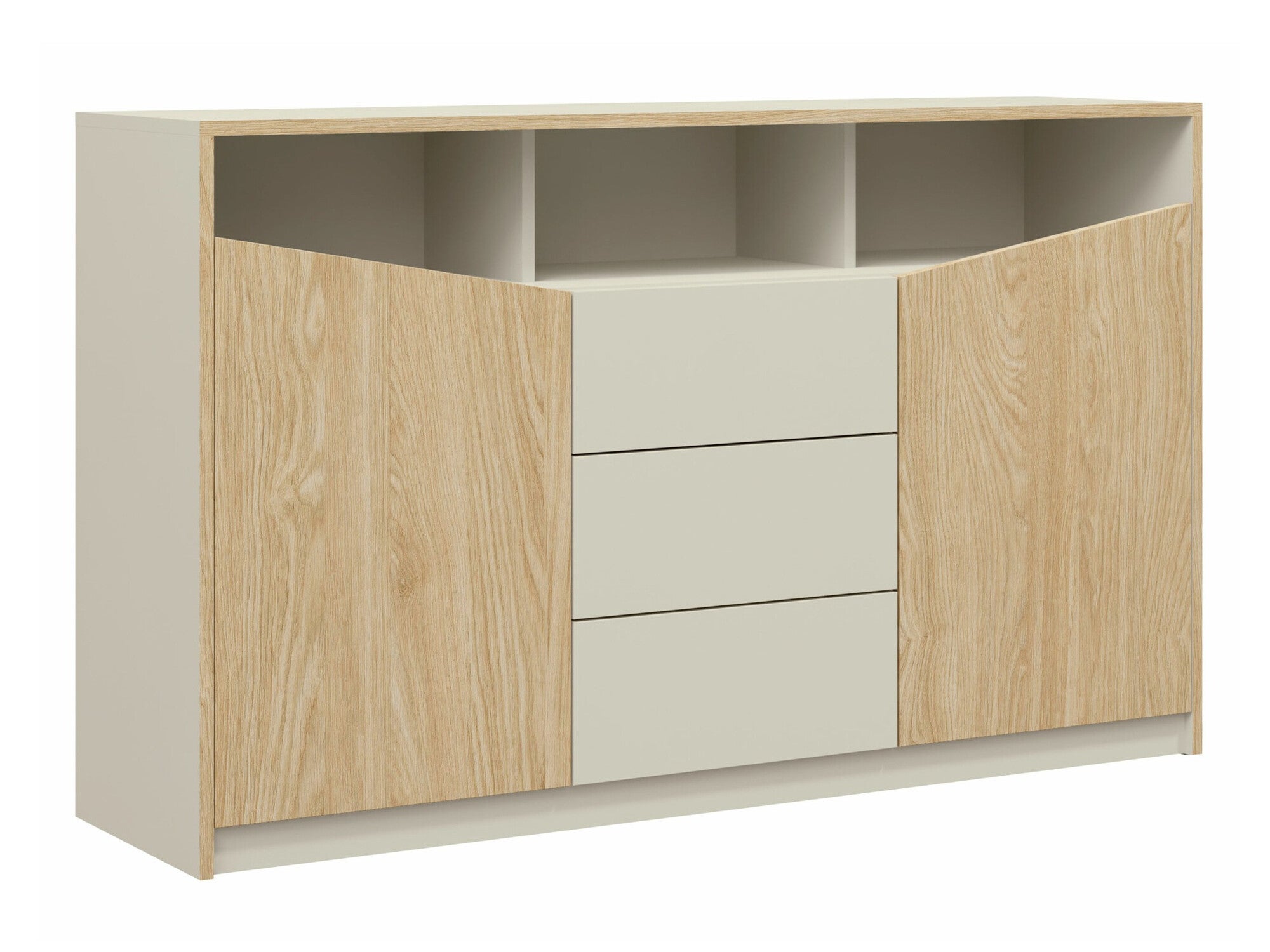 Cómoda Toledo L102, Beige, Roble, Con cajones y puertas, 91x150x41cm ...