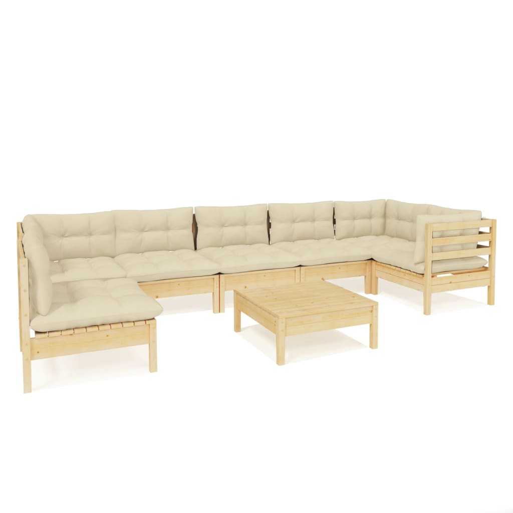 Muebles de jardín 8 piezas cojines madera de pino color crema | Leroy ...
