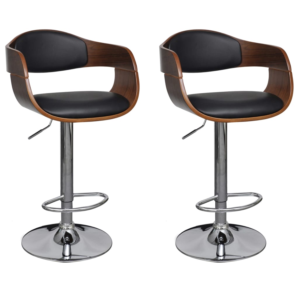 Tabourets de bar lot de 2 noir bois courbé et similicuir | Leroy Merlin