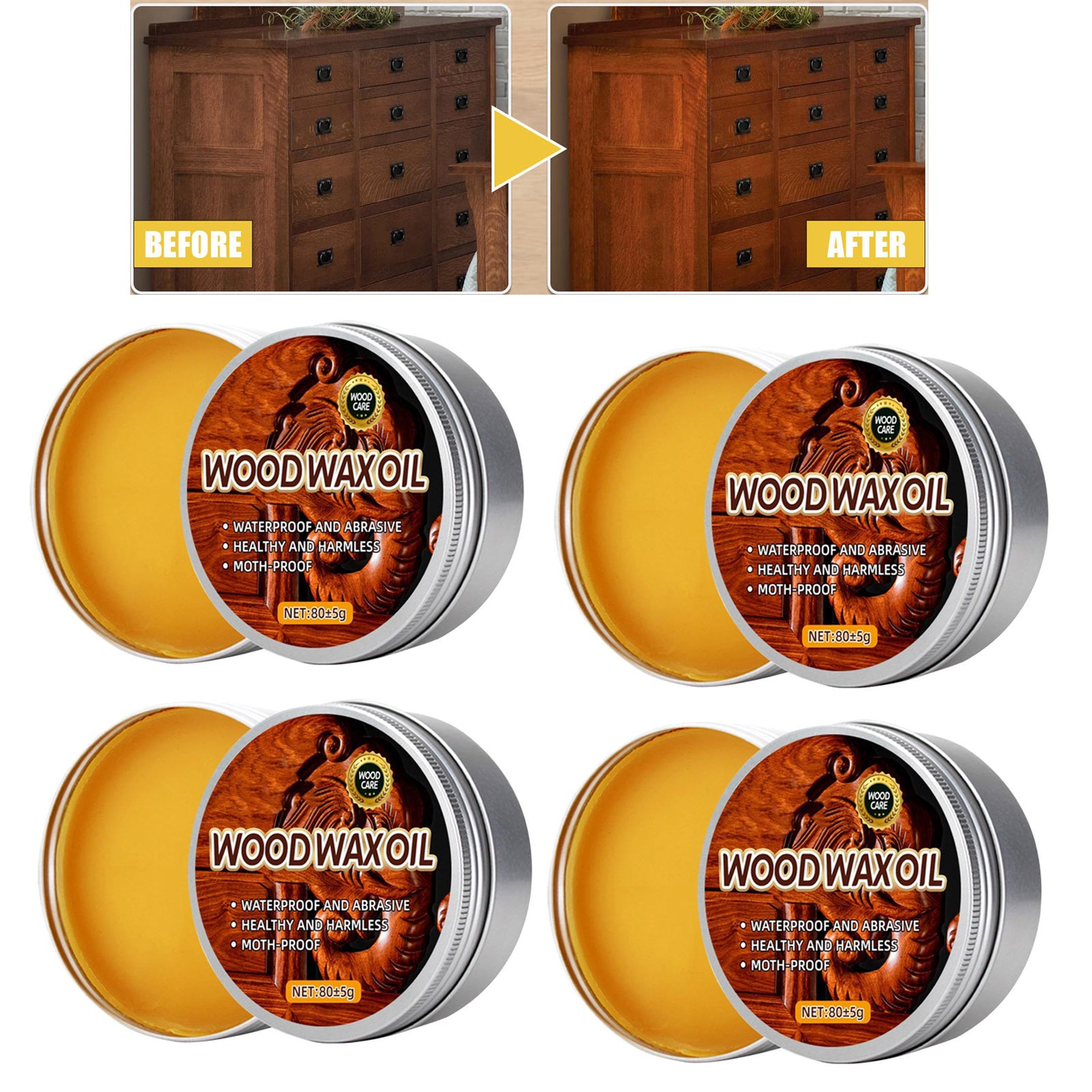 4 cires multi-usages pour meubles, cire d'abeille pour meubles en bois ...