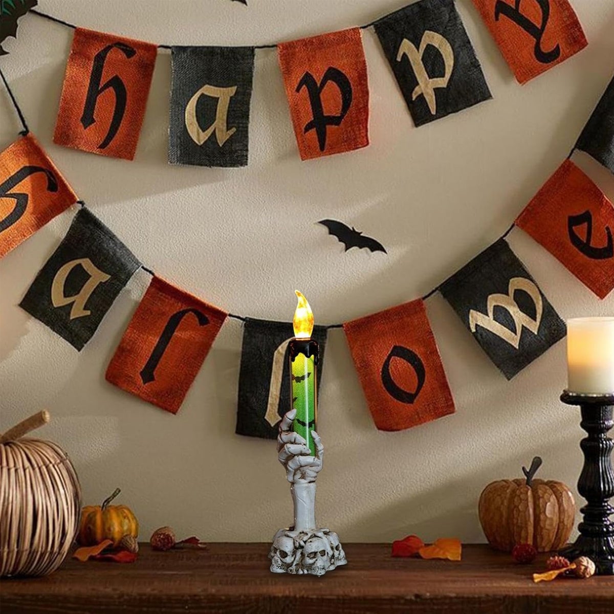 Pack 3 soporte velas mano esqueleto naranja Halloween, luz LED fantasma ...