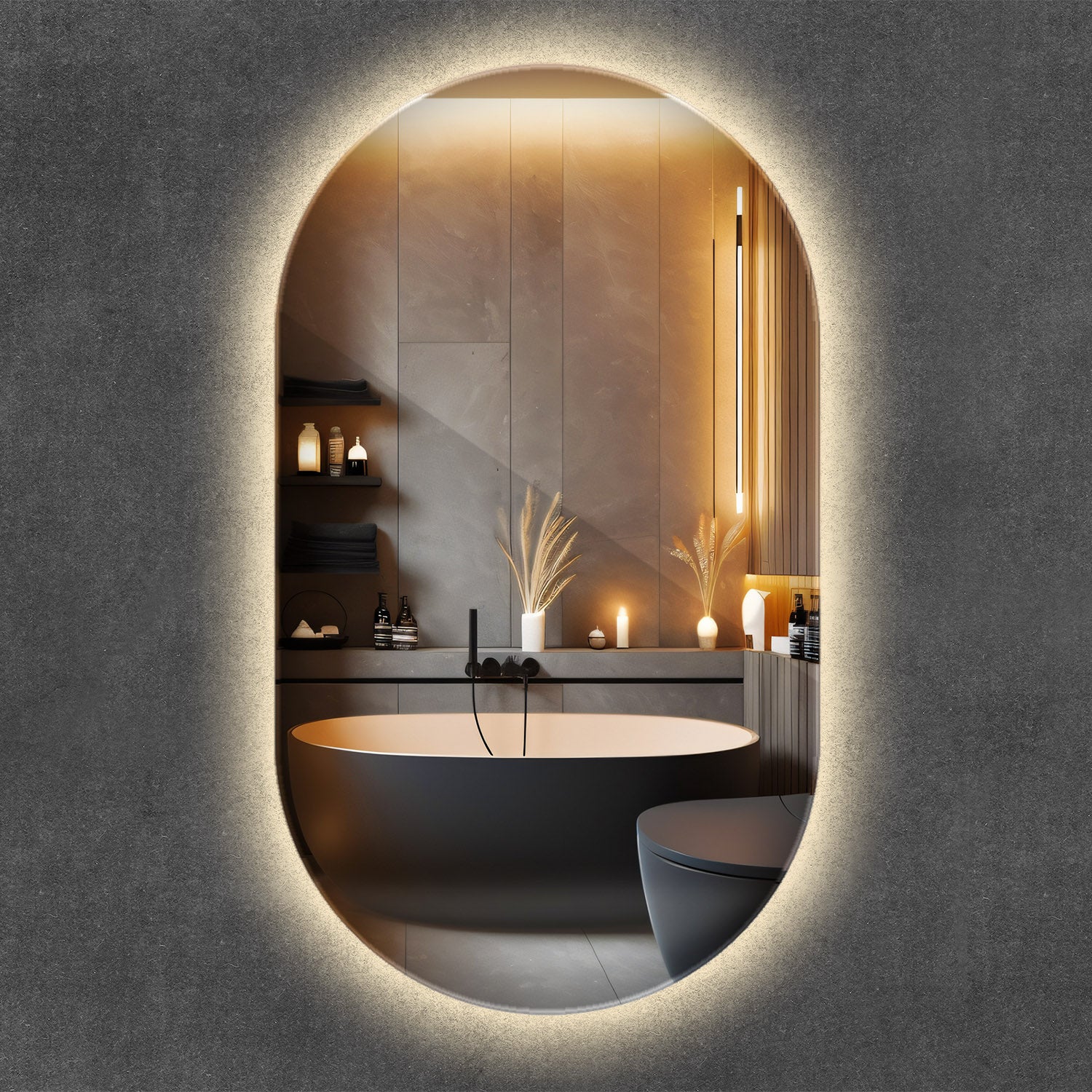 Espejo LED Ovalado 58 x 100 cm | Luz Cálida | Espejo LED Elegante ...