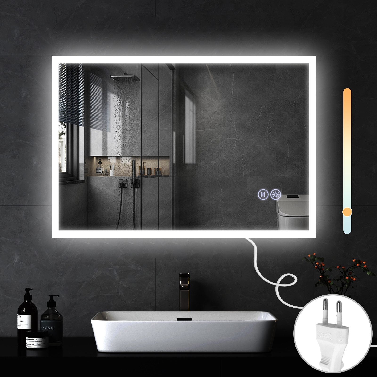NETTLIFE Lustro ze światłem 100x60cm Lustro ścienne LED Lustro ...