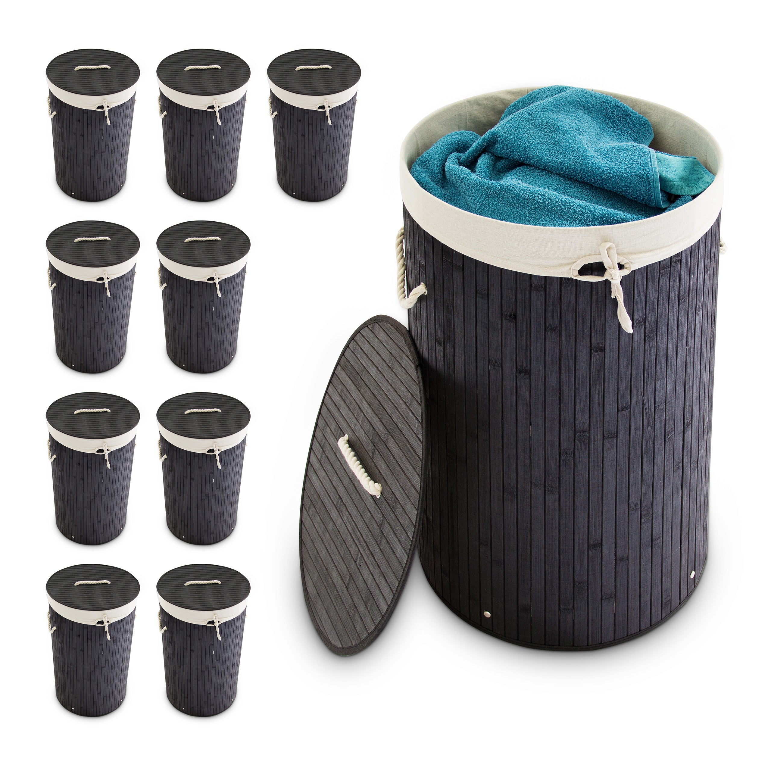 Panier à linge bambou, lot de 10, corbeille linge pliante, 70 L, sac ...