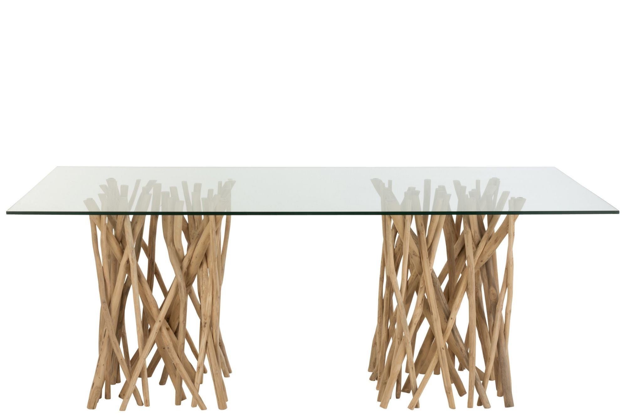 Table à manger rectangulaire en branches de teck et verre L200 - CHAM ...