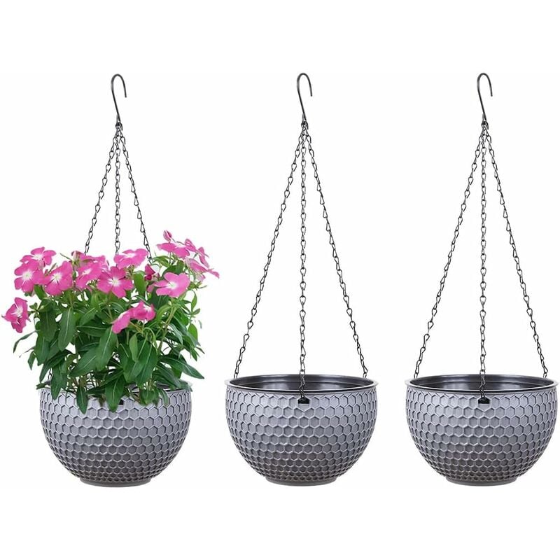 Lot de 3 pots de fleurs suspendus auto-arrosage avec réservoir d'eau et ...