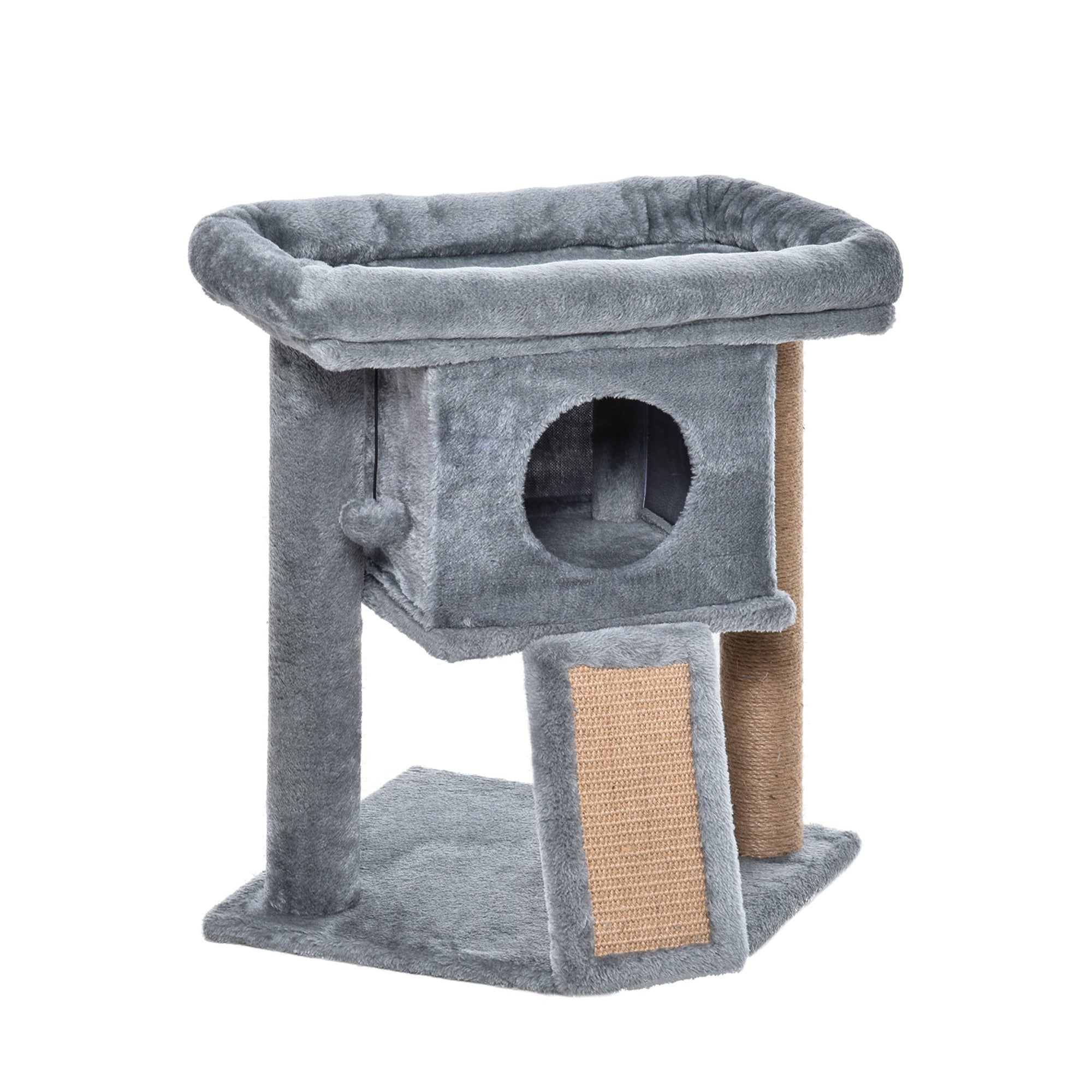 Arbre à chat multi-niveaux 57 cm grotte plateforme balle jeu gris clair ...