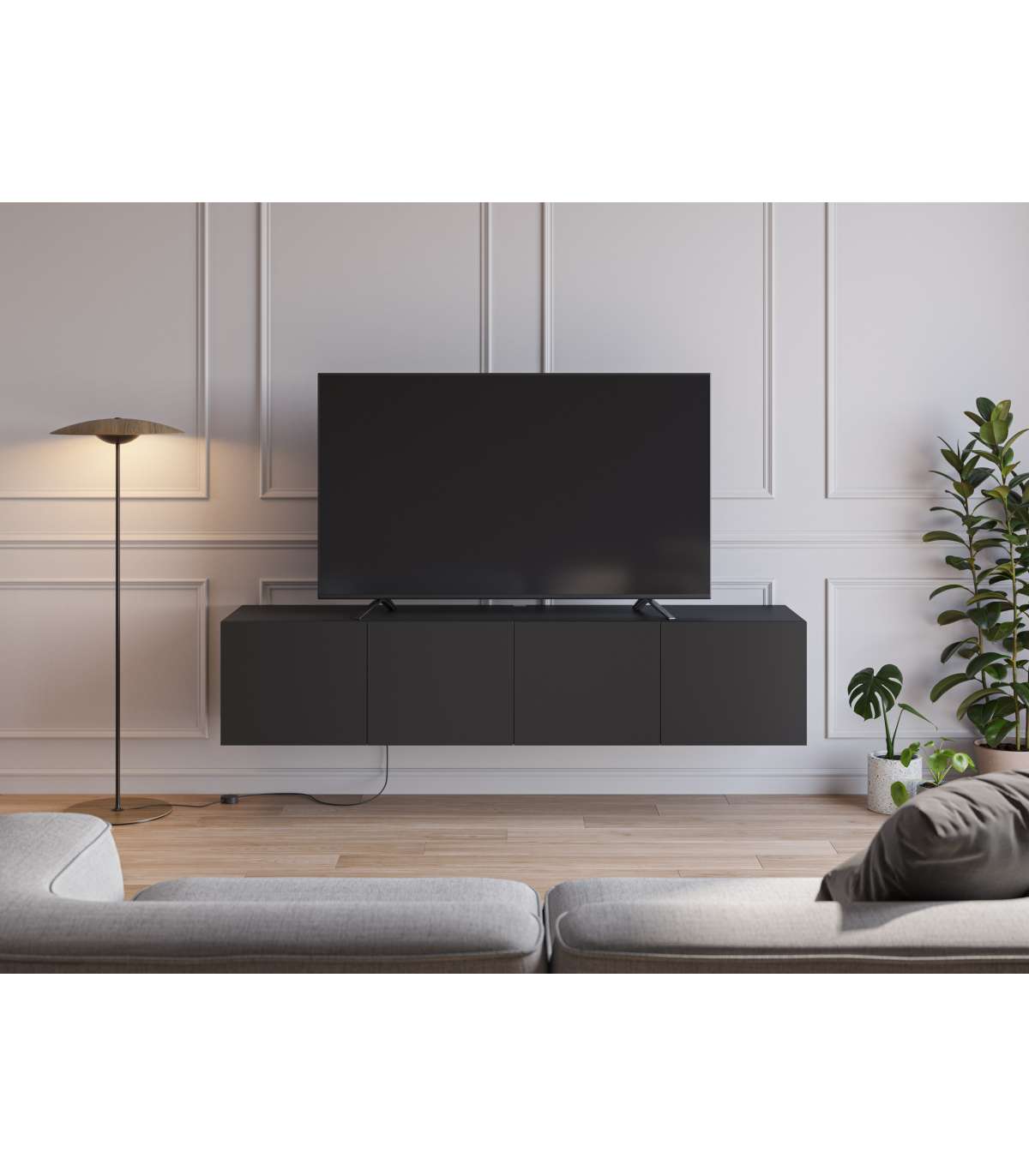 Mueble televisión modelo Gabriel 4 puertas acabado negro, 180cm(ancho ...