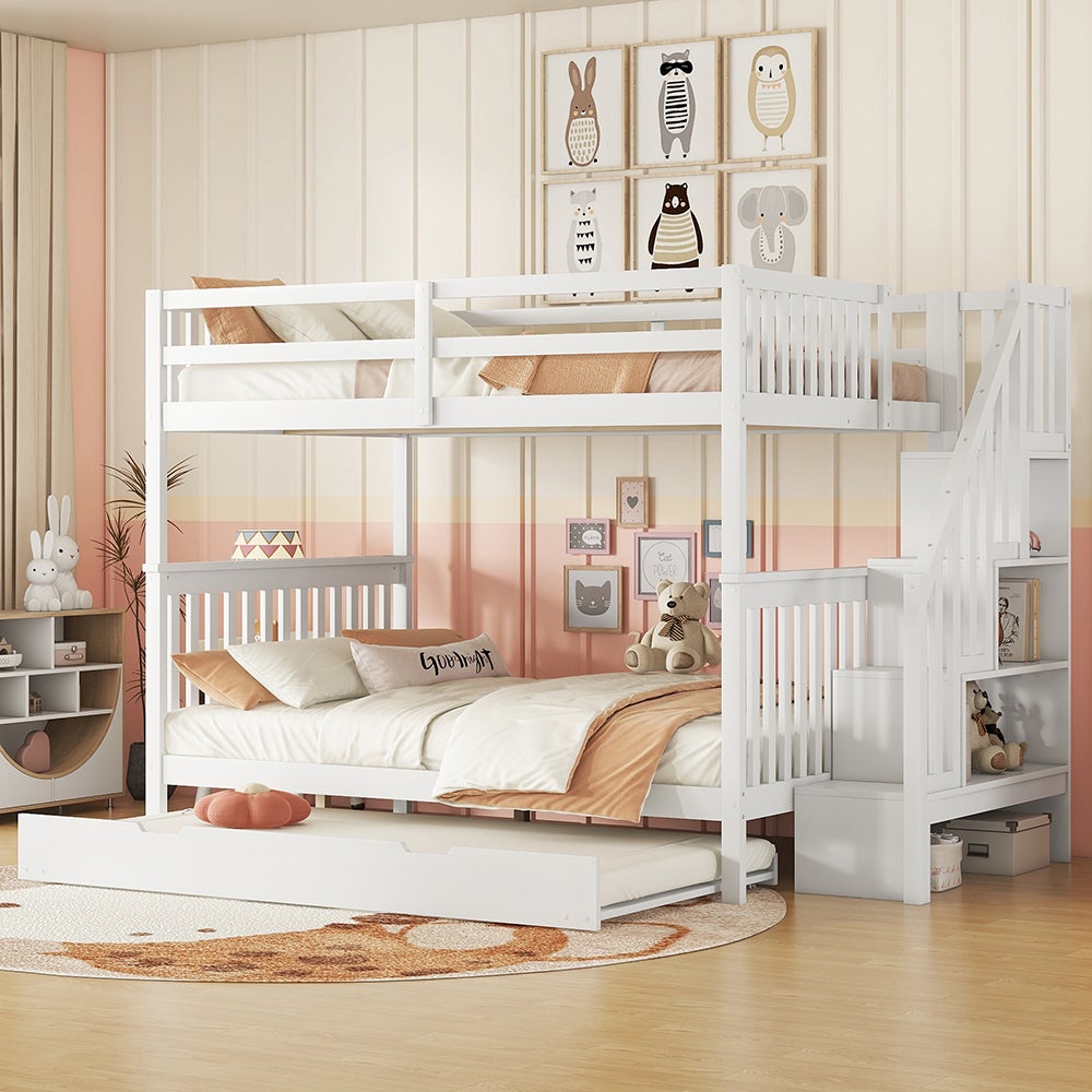 Lit superposé Lit enfant Lit 140x200 cm étagère escalier, équipé d'un ...