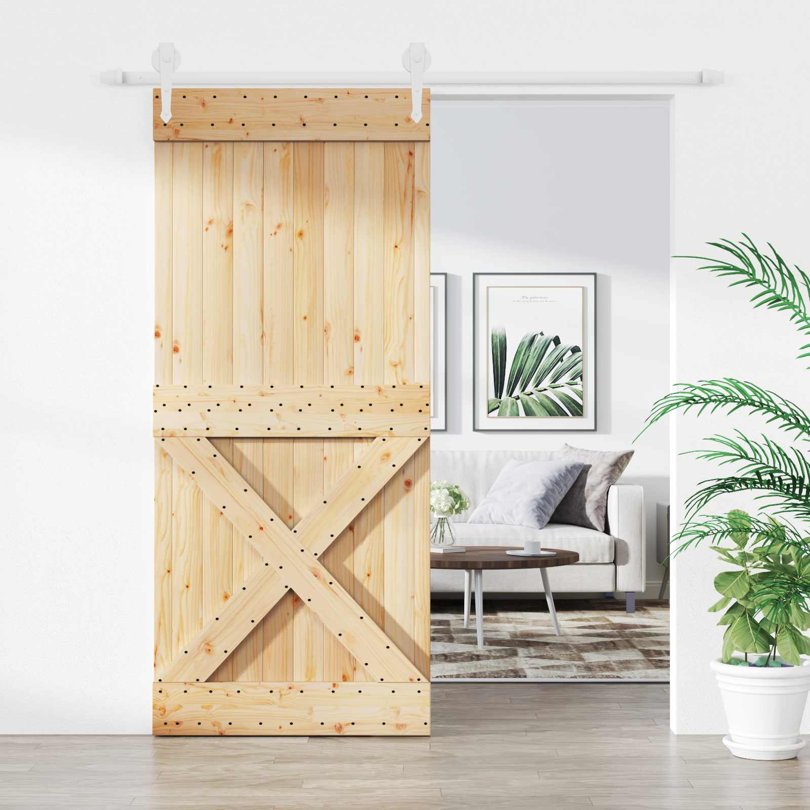 Puerta Corredera Natural y Blanco 90 x 210 cm vidaXL | Leroy Merlin