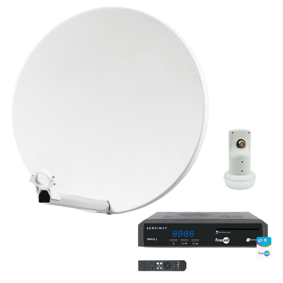 Pack HDSAT Parabole Satellite Fibre Composite Blanche 60cm + LNB Single + SIRIUS 3 Récepteur TV ...
