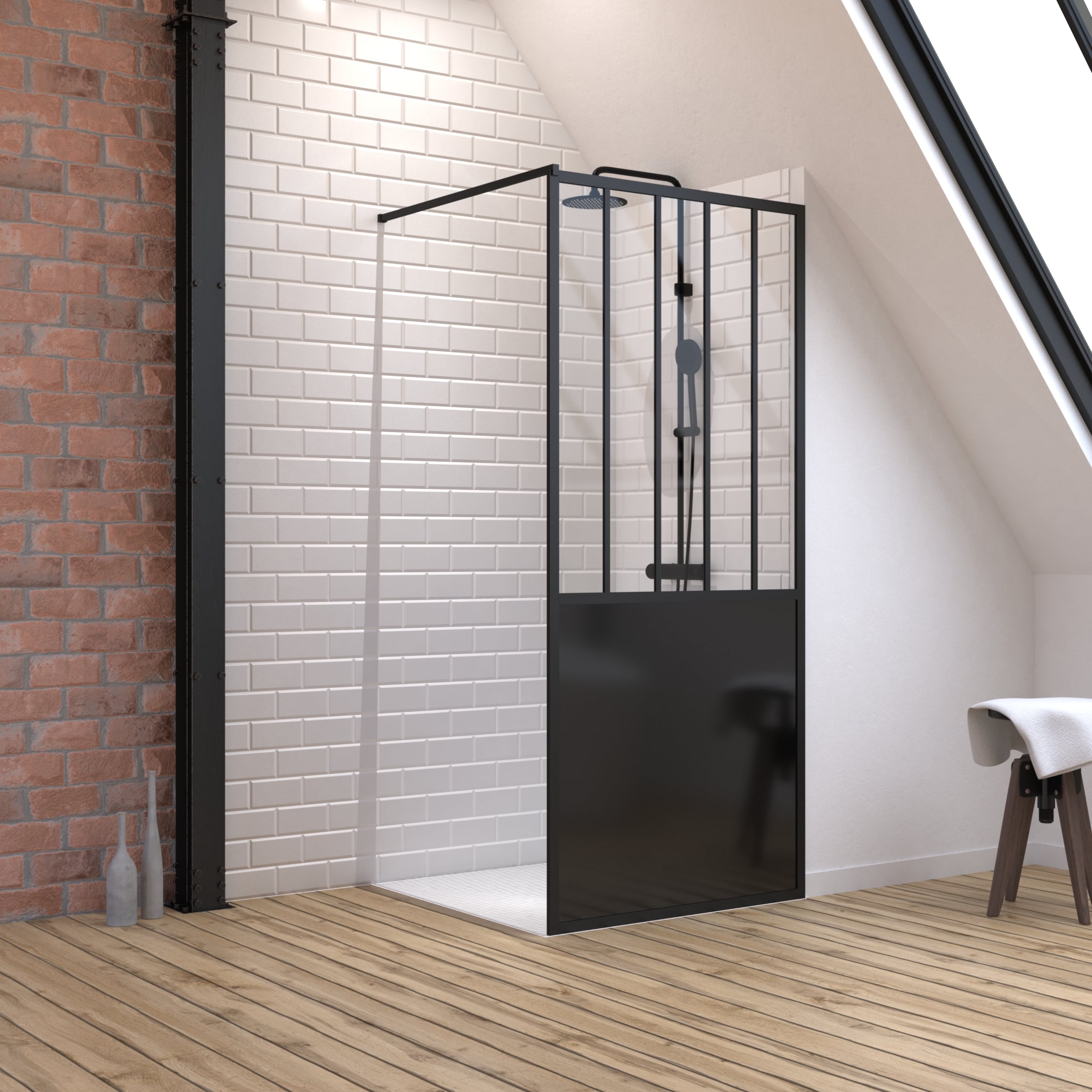 Pack Paroi de douche 90x200 cm noir mat + Receveur haut a poser 90X90cm ...