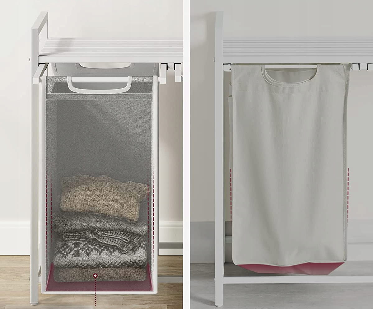 Cesta para ropa sucia con 2 compartimentos, tela, acero, color blanco ...