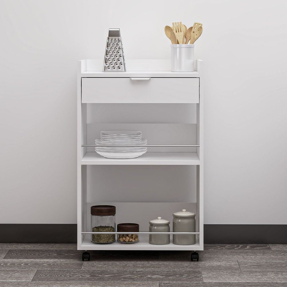Mueble multiuso Liana con 2 nichos y un cajón blanco con ruedas ...