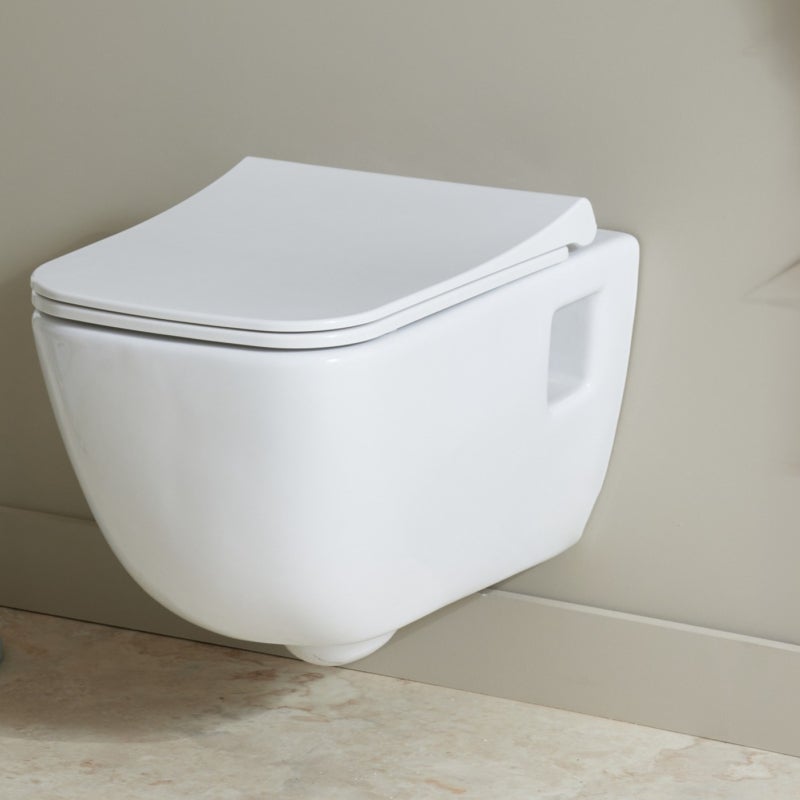 Cuvette suspendue sans bride design avec abattant slim - Aqua | Bricoman