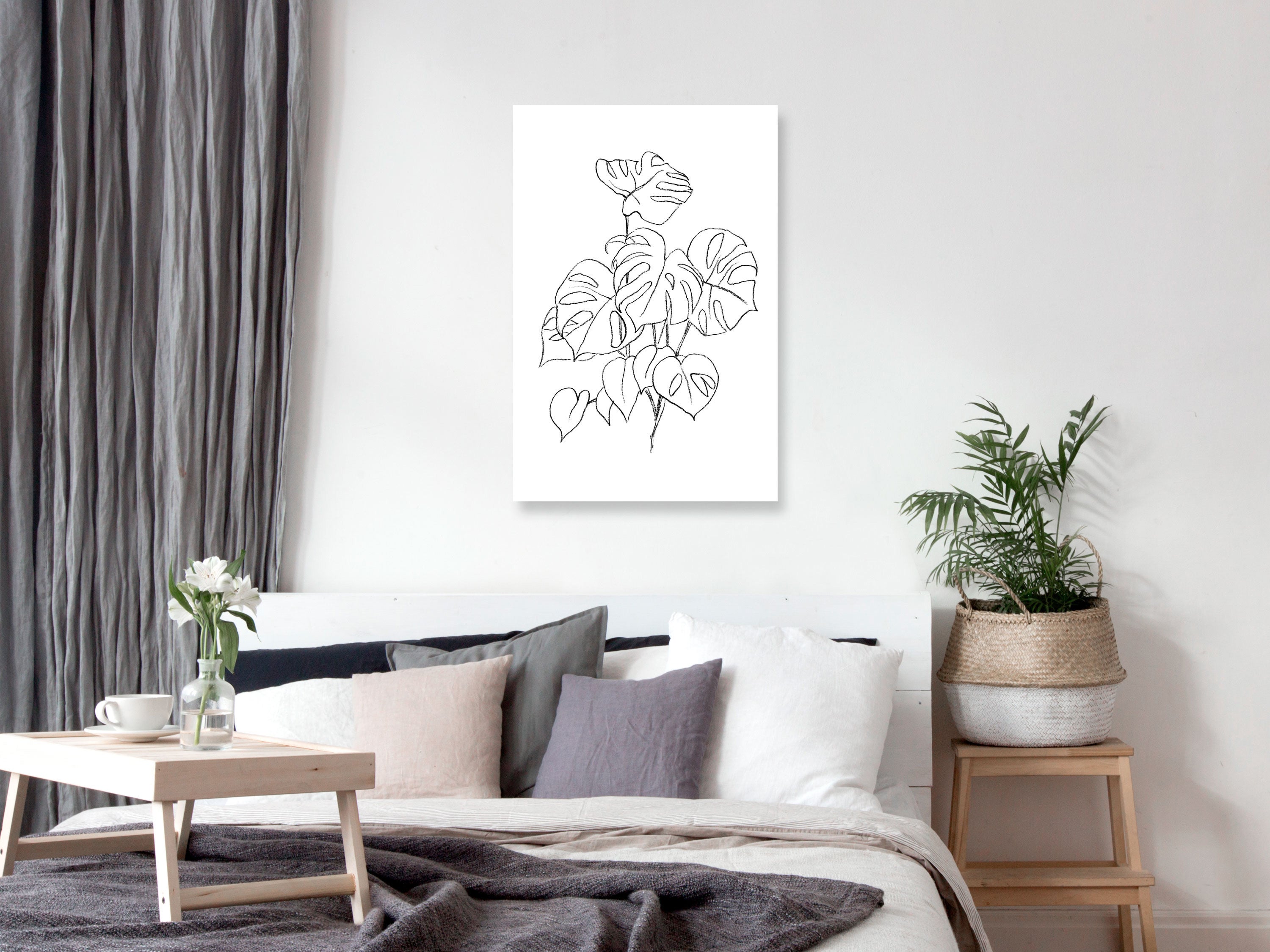 Tableau - Monochrome Monstera (1 Part) Vertical [80x120] | Leroy Merlin