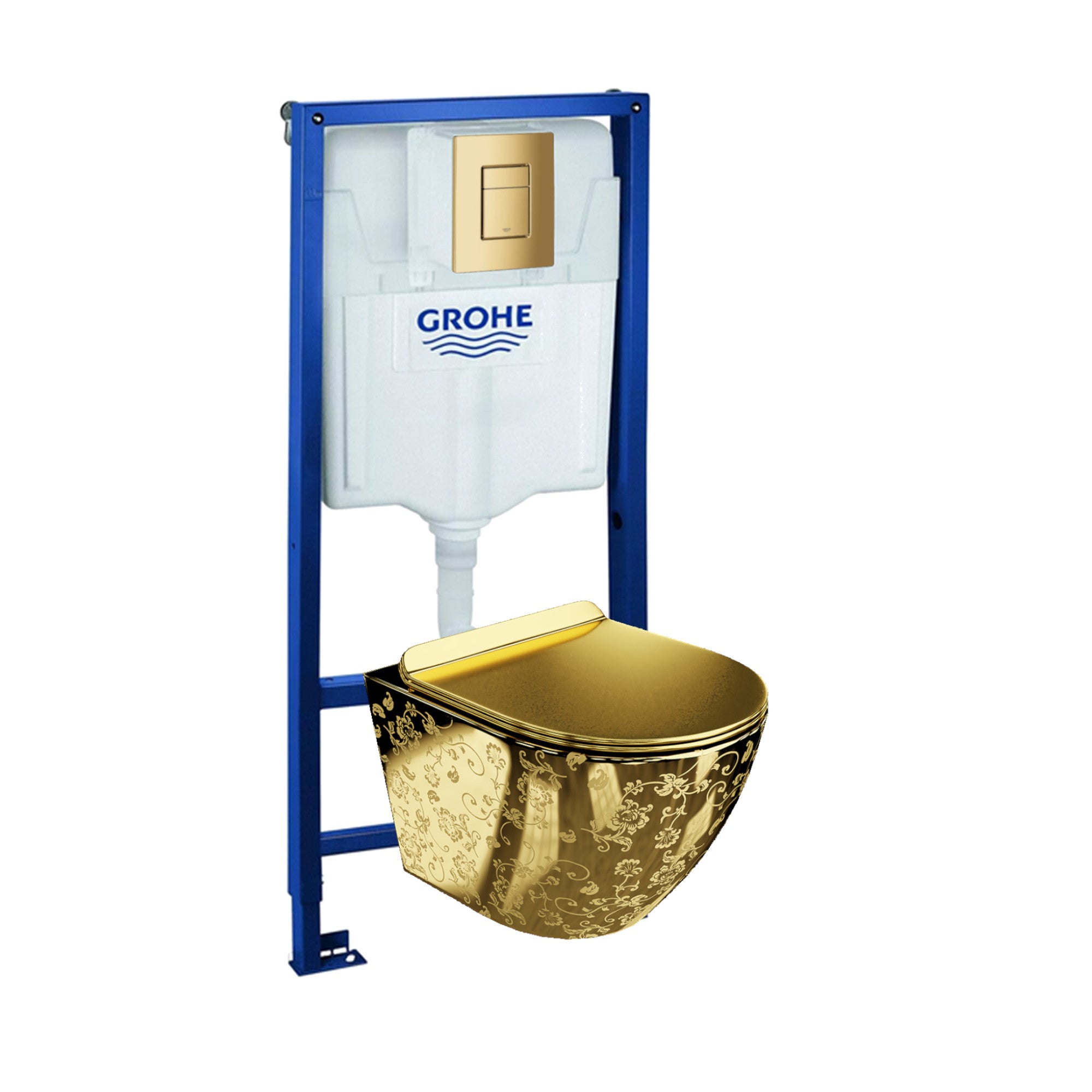 GROHE Bâti-support Solido + Lavita WC Sofi Slim Golden Eye suspendu or ...