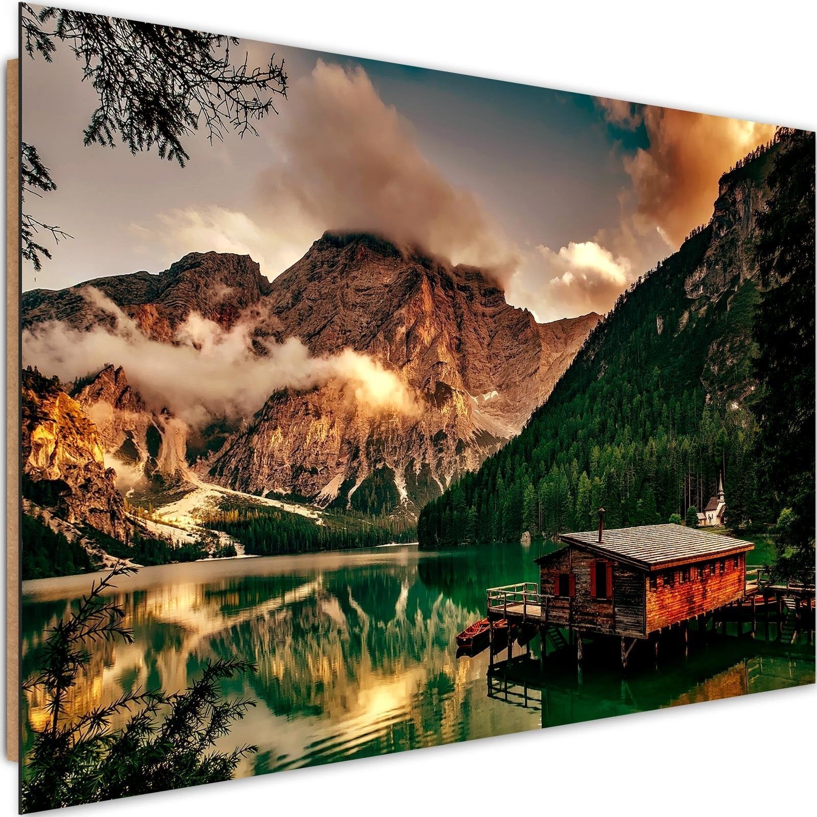 Tableau maison bois lac alpin 3 - 120 x 80 cm | Leroy Merlin