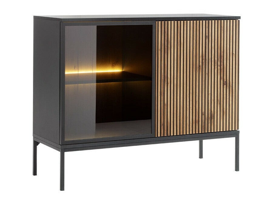 Buffet Manal, Noir, Chêne wotan, 83x104x39cm, Stratifié, Verre | Leroy ...