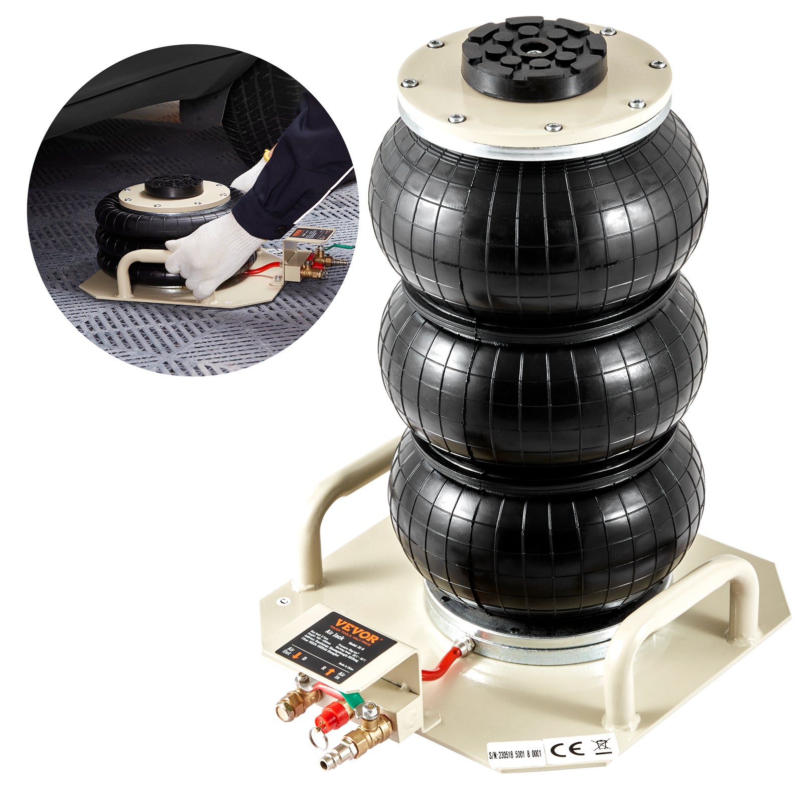 Gato neumático de triple bolsa de 3 toneladas/6600 libras para elevador ...