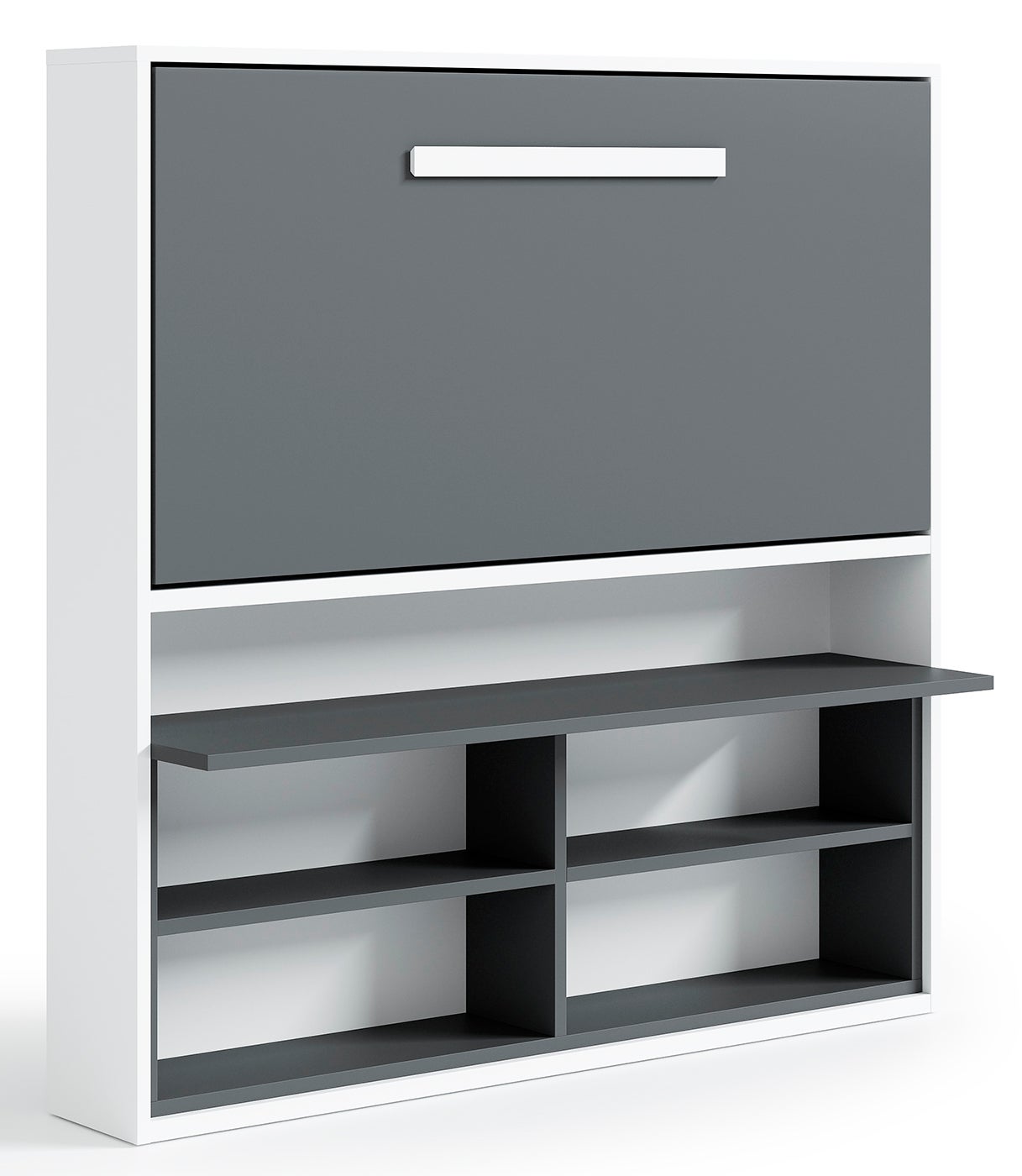 Lit escamotable horizontal 90x190 avec rangement et bureau Laura-1 matelas 90x190-Coffrage Blanc ...