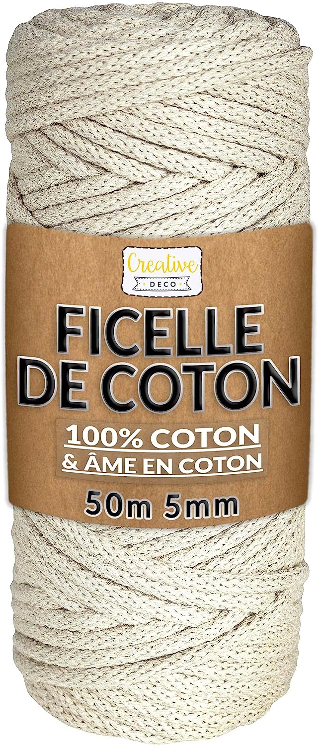 Creative Deco 5mm x 50m Corde Macramé Fil de Coton Ivoire | +/- 0.5mm ...