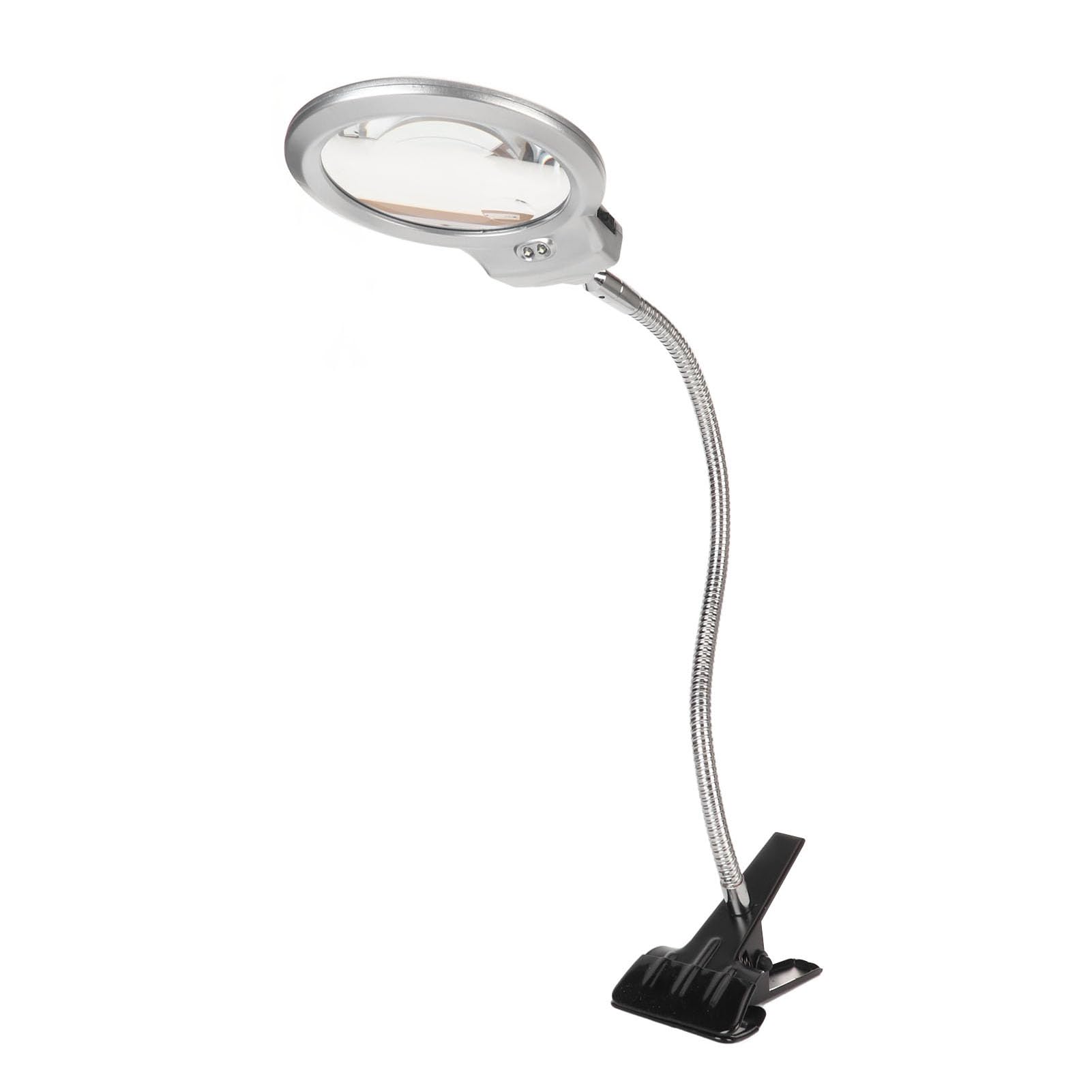 Lupa con pinza y doble lente, manguera flexible, 2 LED, con clip y luz ...