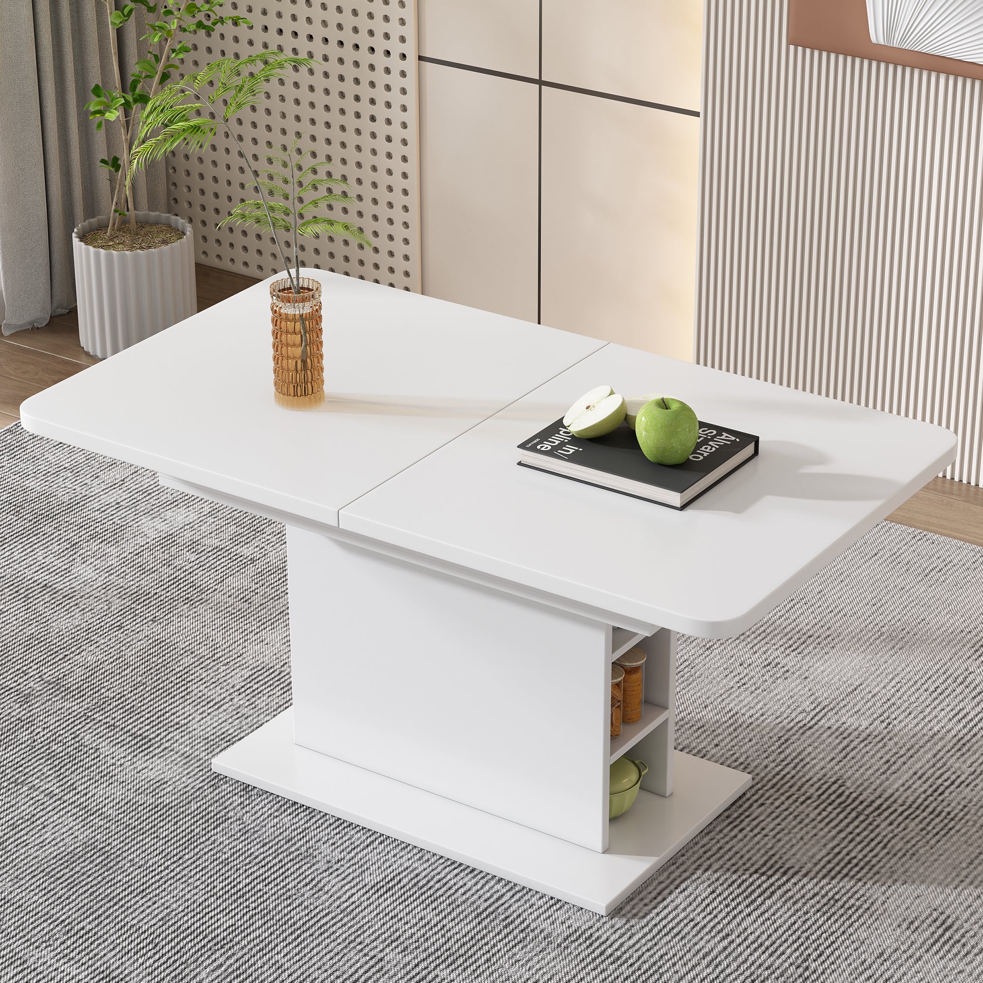 Mesa de comedor extensible con almacenamiento rectangular moderna multifuncional para salón ...
