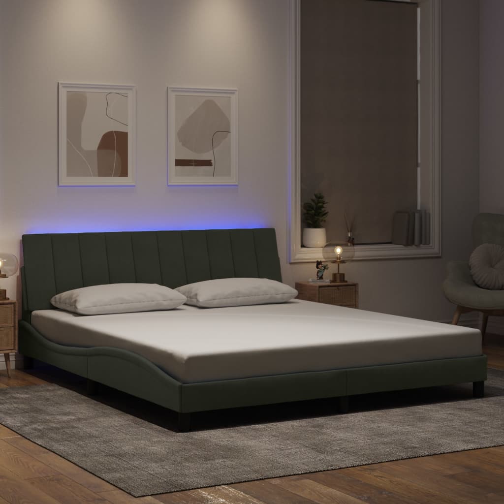 VidaXL Estructura cama con luces LED terciopelo gris claro 180x200 cm ...