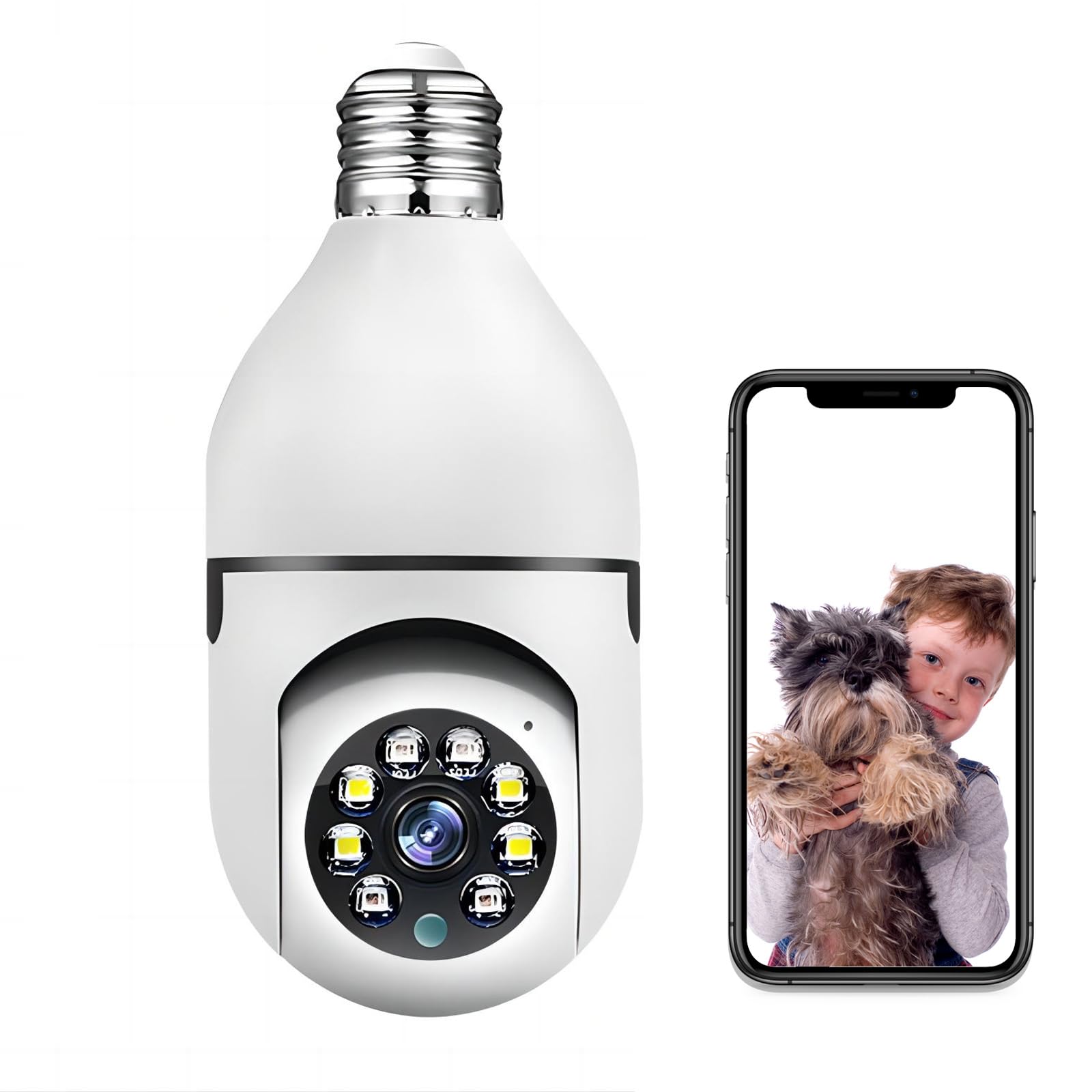 Ampoule Caméra de Sécurité 3MP WiFi 2.4Ghz 360° Détection de Mouvement ...