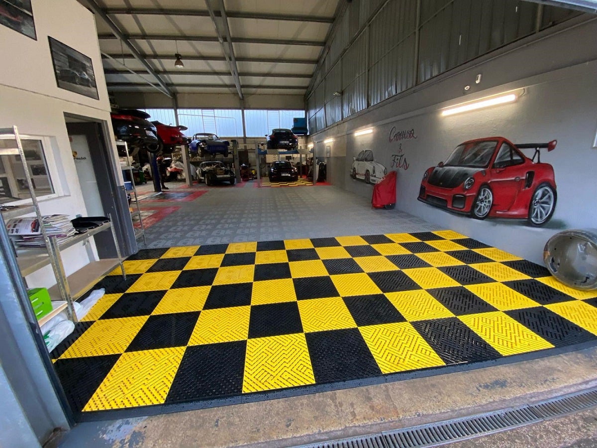 Kit Dalles De Sol Damier Pour Garage 18m 6 M X 3 M Noir Et