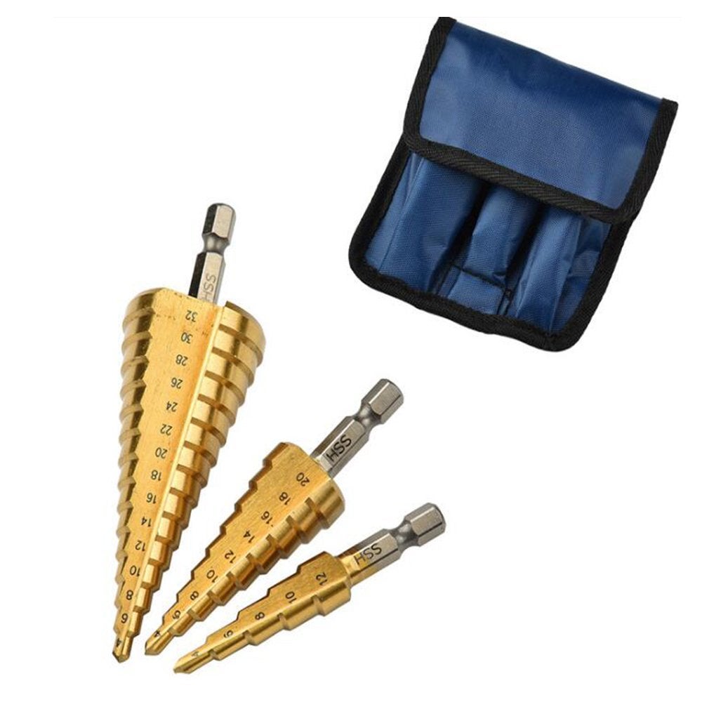 Coffret de 3 forets coniques étagés 4-12 / 20 / 32 mm + sac ...
