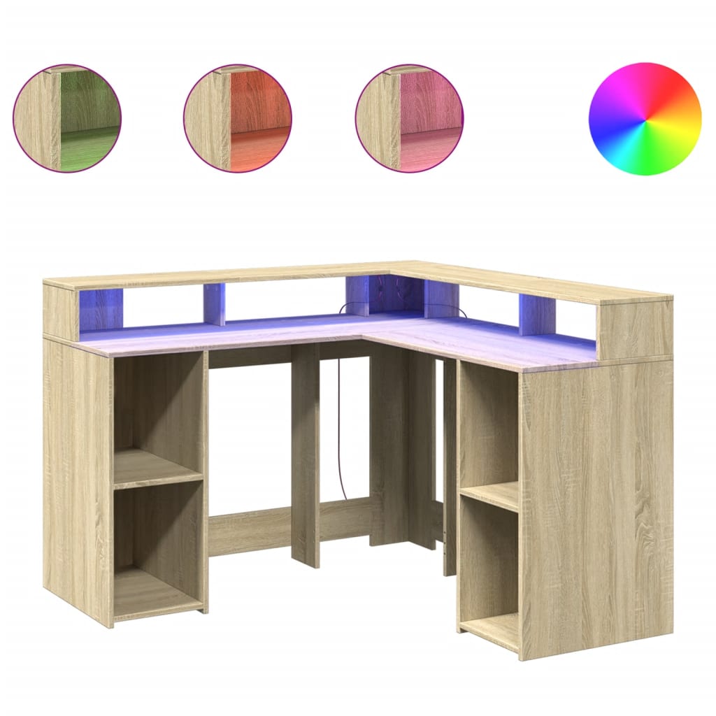 Escritorio con LED madera ingeniería roble Sonoma 130x130x91 cm | Leroy ...