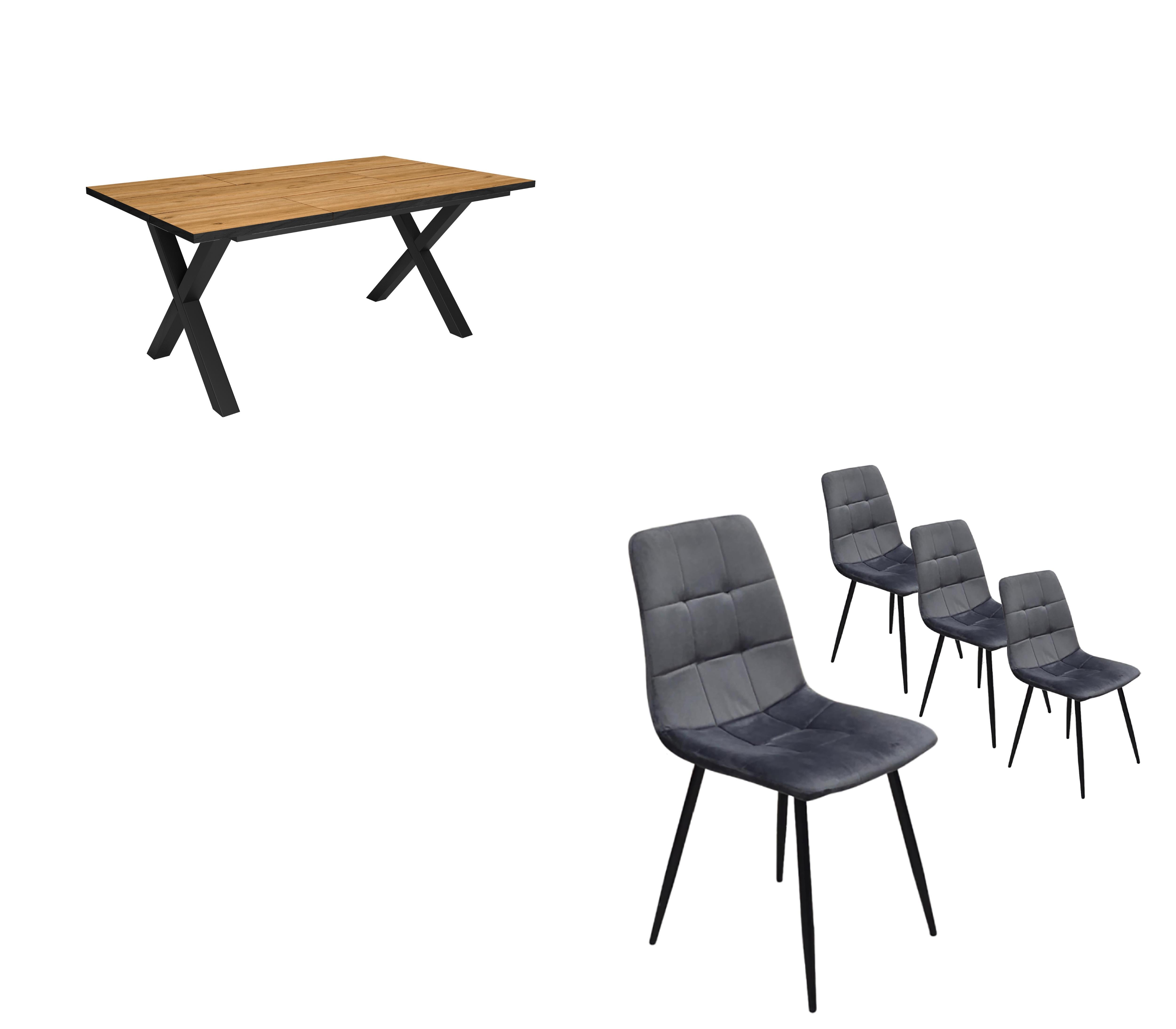 Ensemble Meubles, Table à manger, 167x90x75cm, Chêne et Noir, Lot de 4 ...