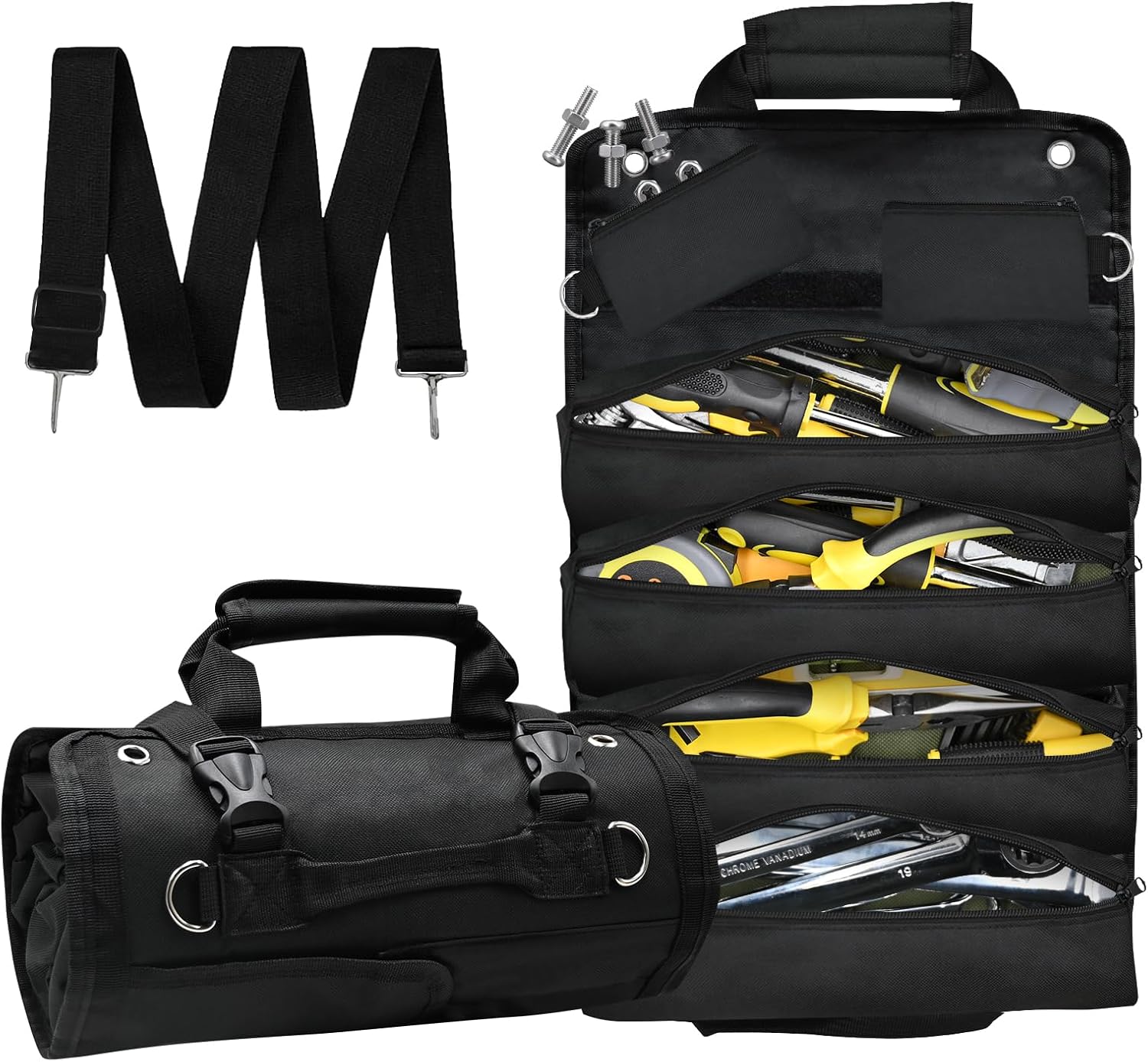 Sac à outils enroulable, organisateur d'outils avec 2 sacs amovibles ...