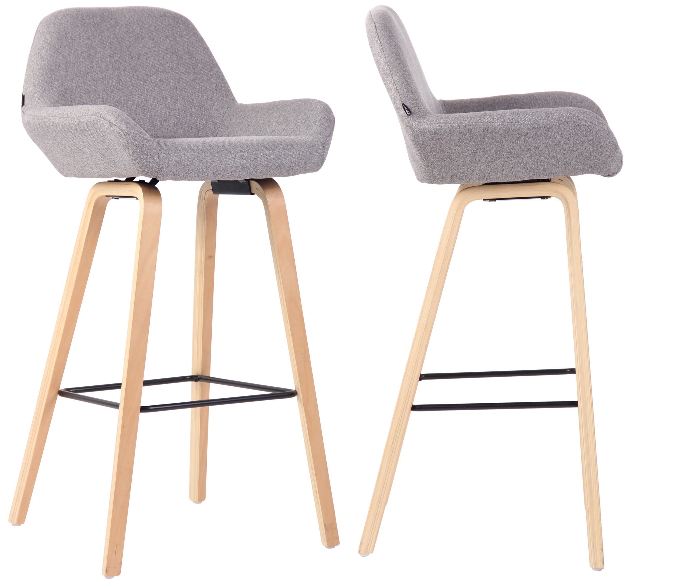 Lot de 2 tabouret de bar en tissu gris pieds en bois de chêne clair ...