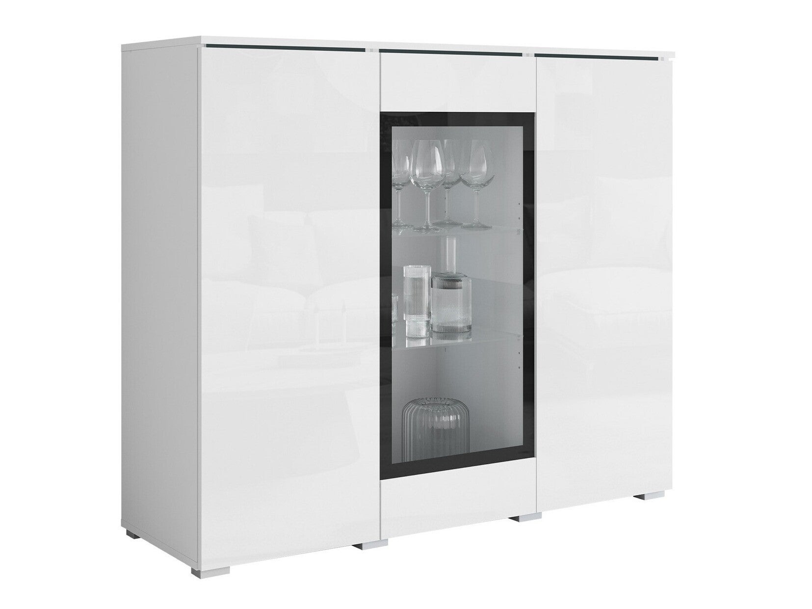 Buffet Mirfivo 103, Blanc brillant, Blanc, 104x120x40cm, Stratifié ...
