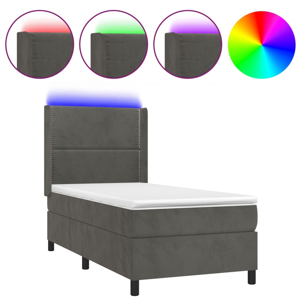 Lit boxspring avec matelas et LED velours gris foncé 90x200 cm | Leroy ...