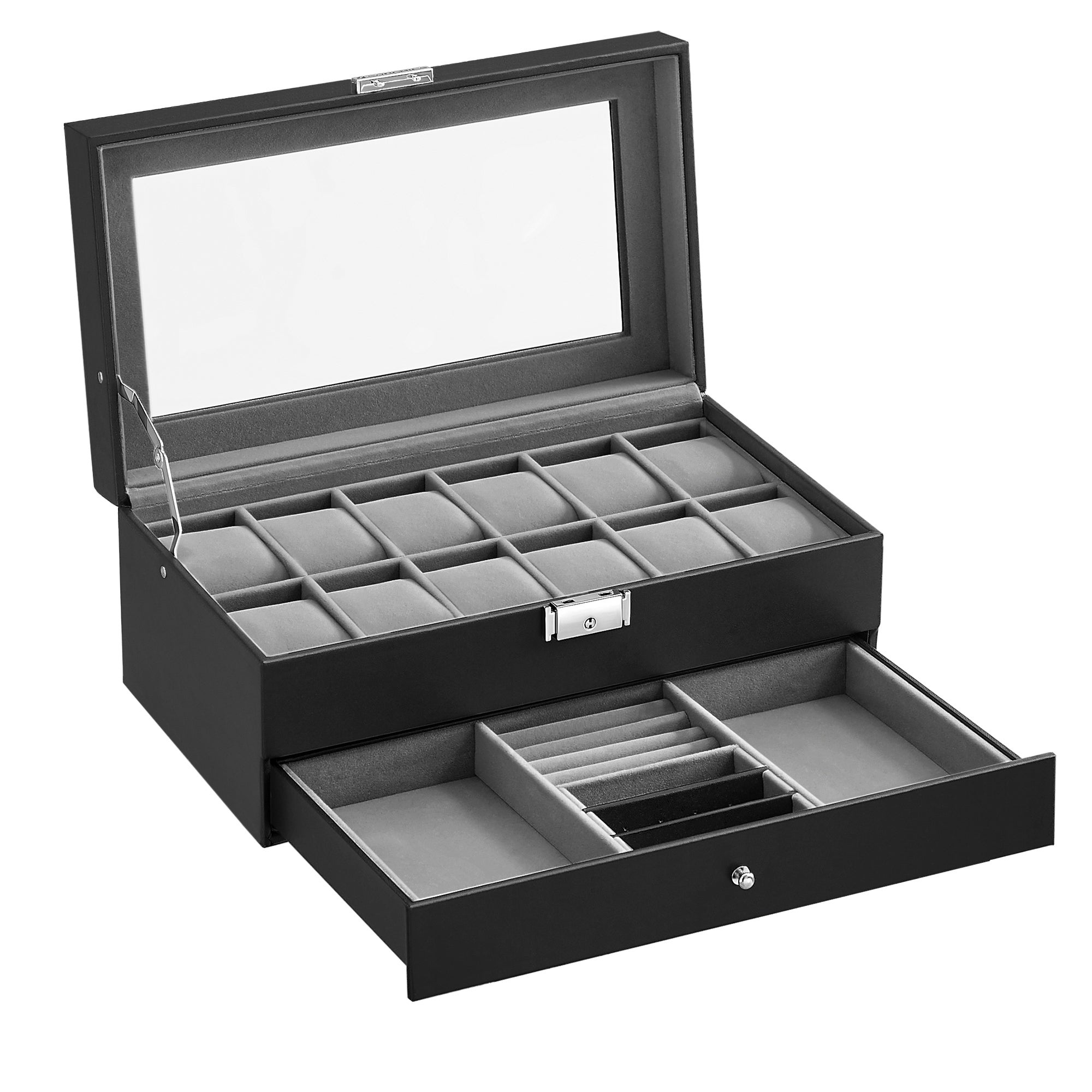 Caja de Reloj, Estuche de Reloj con Tapa de Cristal de 2 Niveles para ...