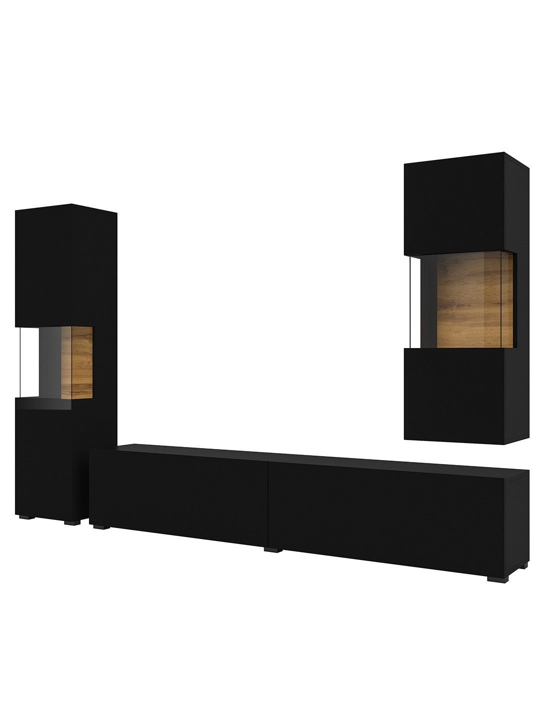 Ensemble de 3 meubles de salon collection EVA. Couleur noir et chêne ...