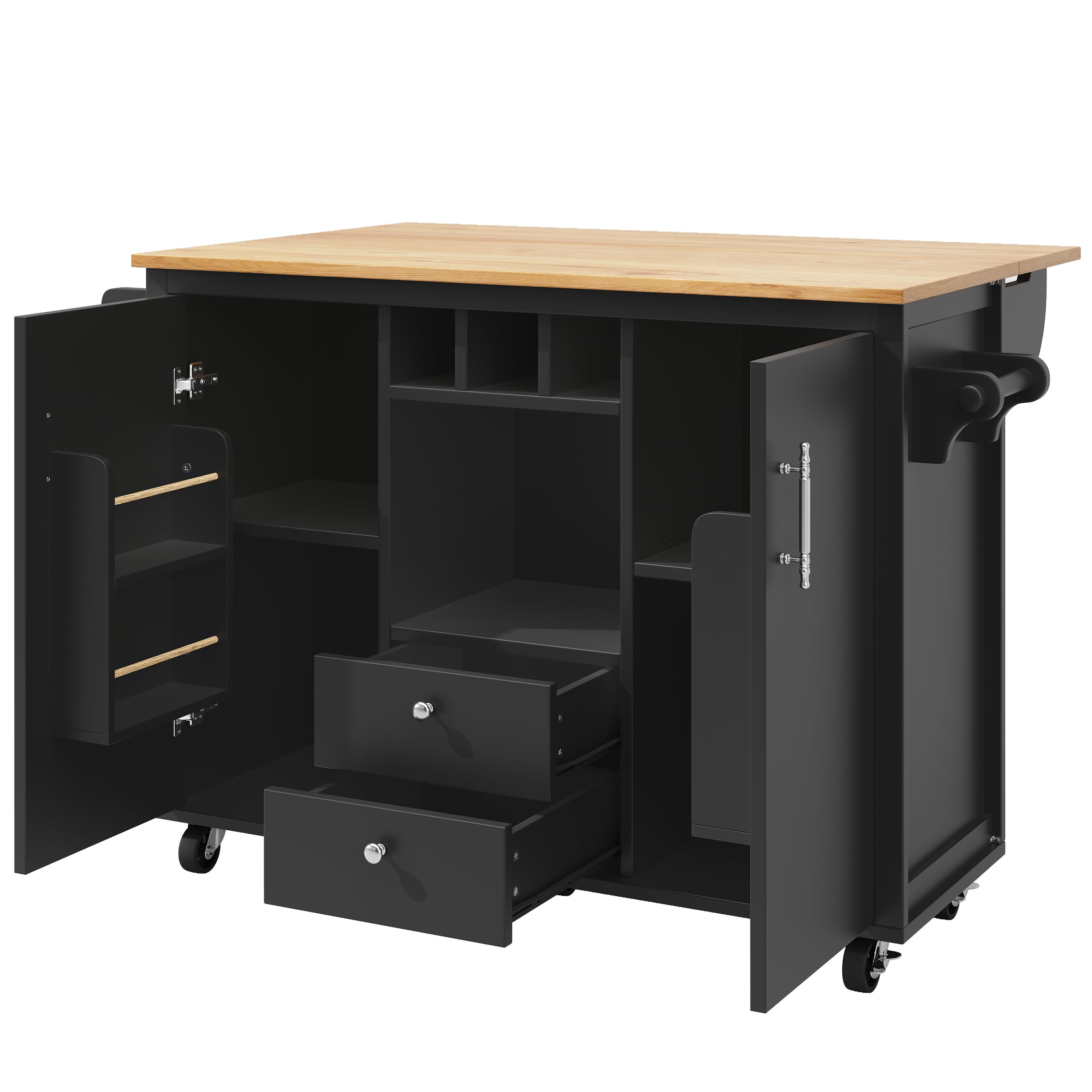 Îlot de Cuisine avec Plan Rabattable - 120x45-73x92 cm - 2 Tiroirs & 2 ...