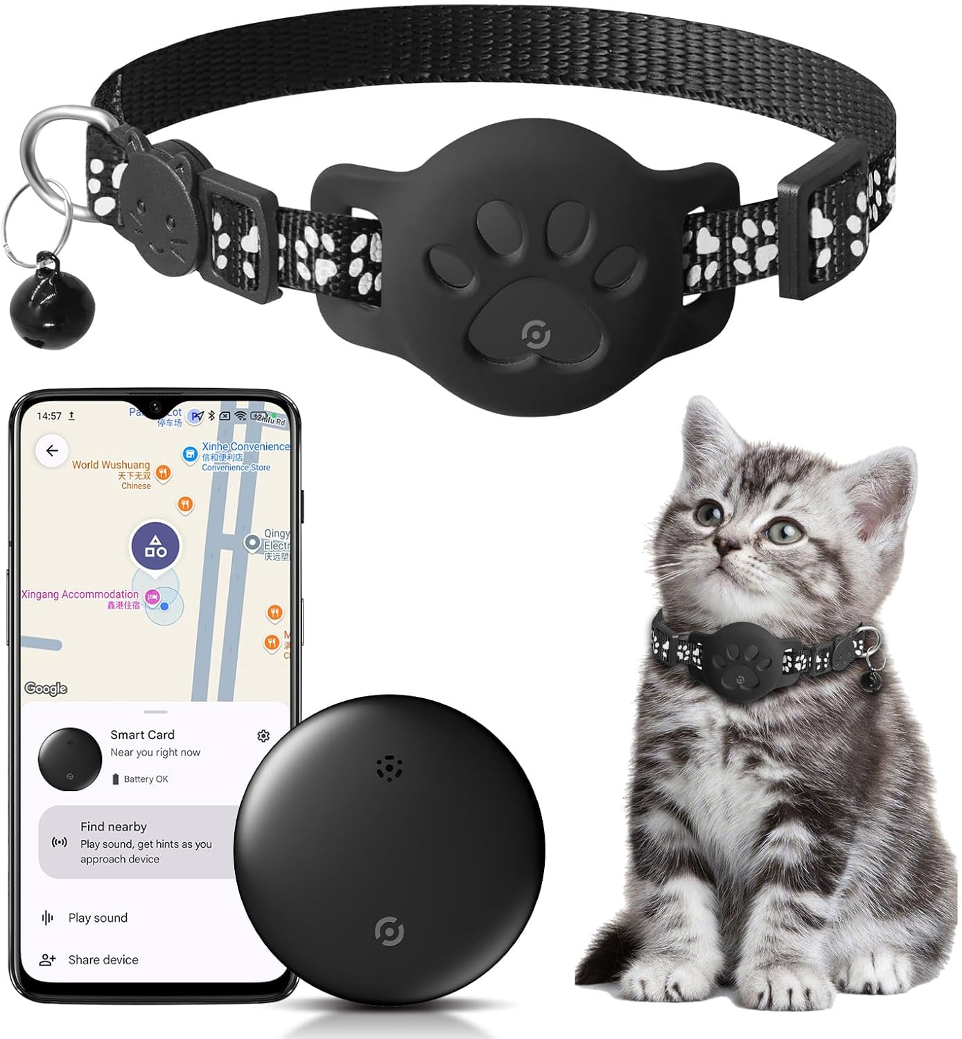 Collier GPS Chat, Traceur GPS Chat Tracker, sans Abonnement Mensuel ...