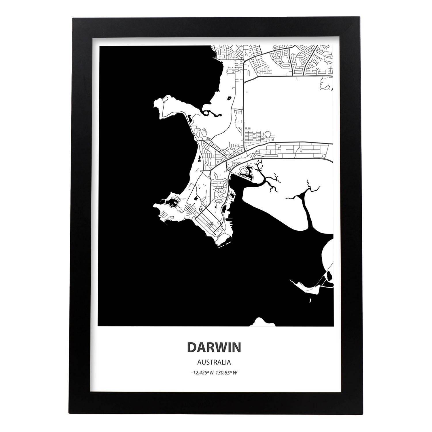 Poster Con Mapa De Darwin Australia. Láminas De Ciudades De Australia Con Mares Y Rios En Color ...